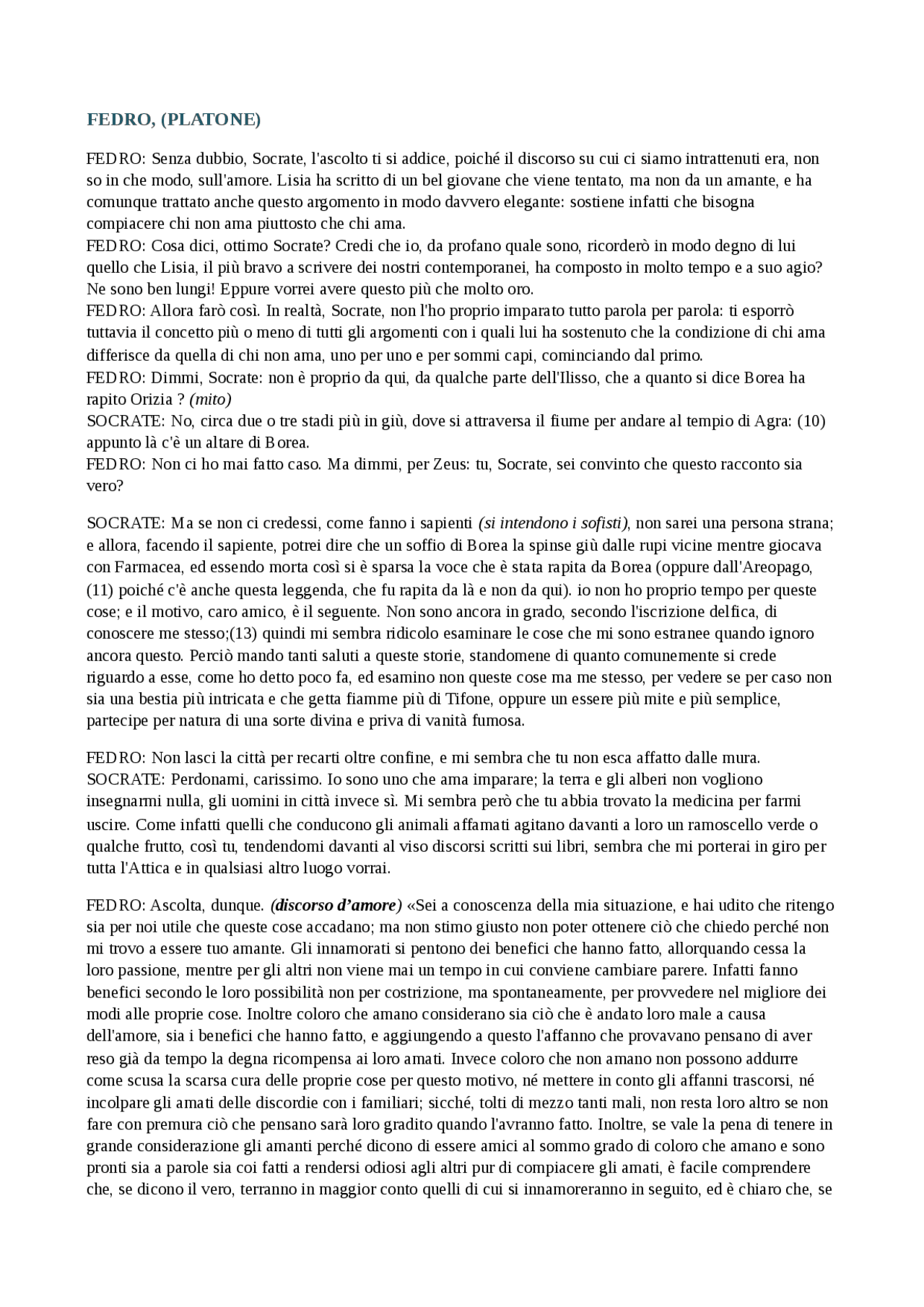 Fedro Platone Riassunto Docsity