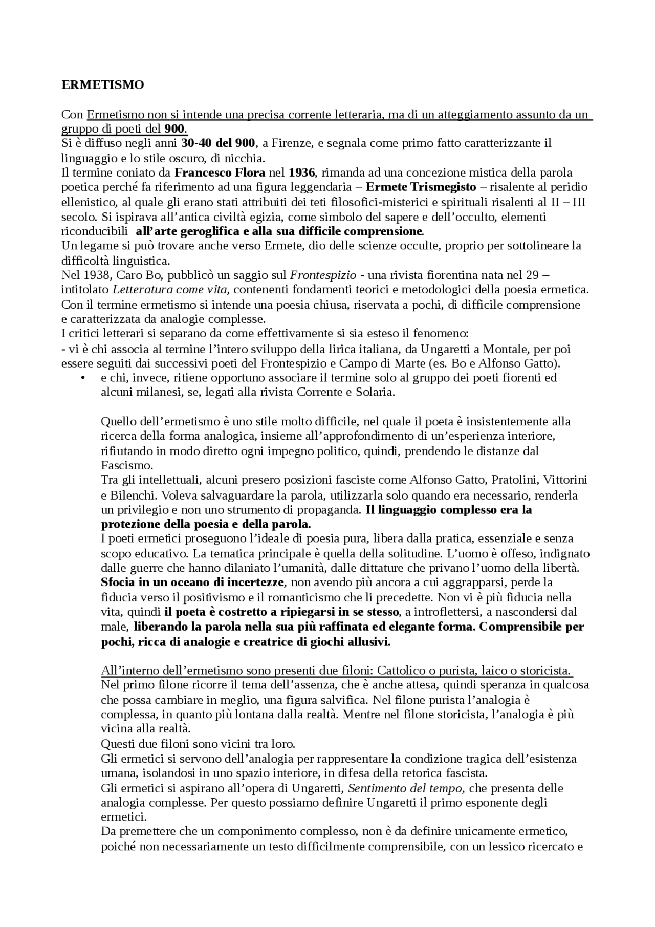 Ermetismo Docsity