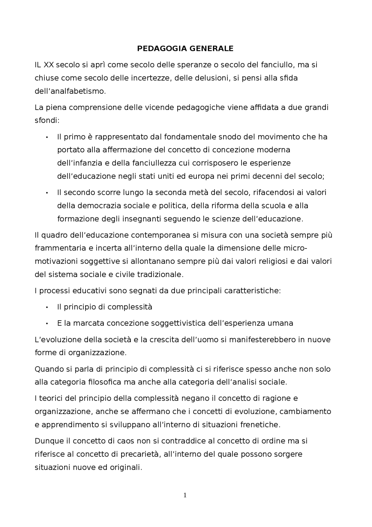 Pedagogia Generale Chiosso Docsity