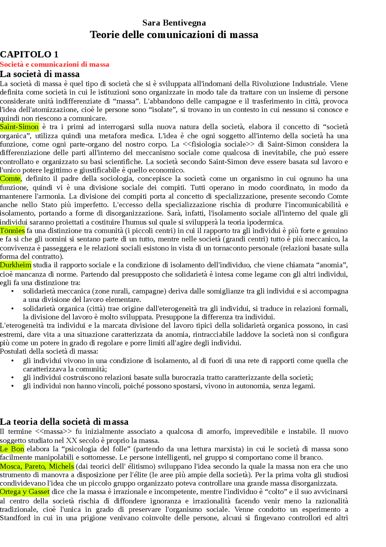 Sara Bentivegna Teore Della Comunicazione Di Massa Capitoli 2 Docsity