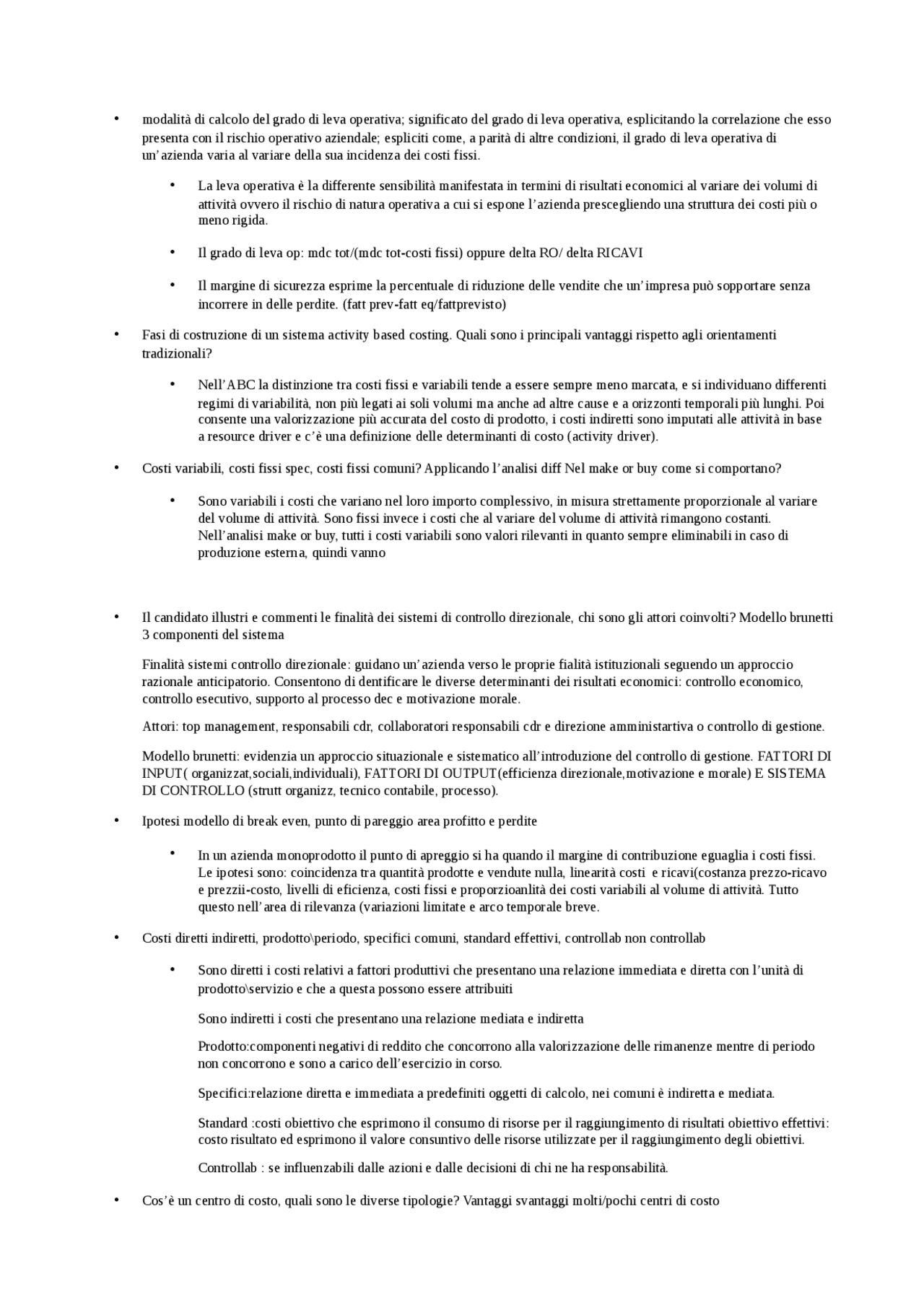 Domande Esame Programmazione E Controllo Docsity