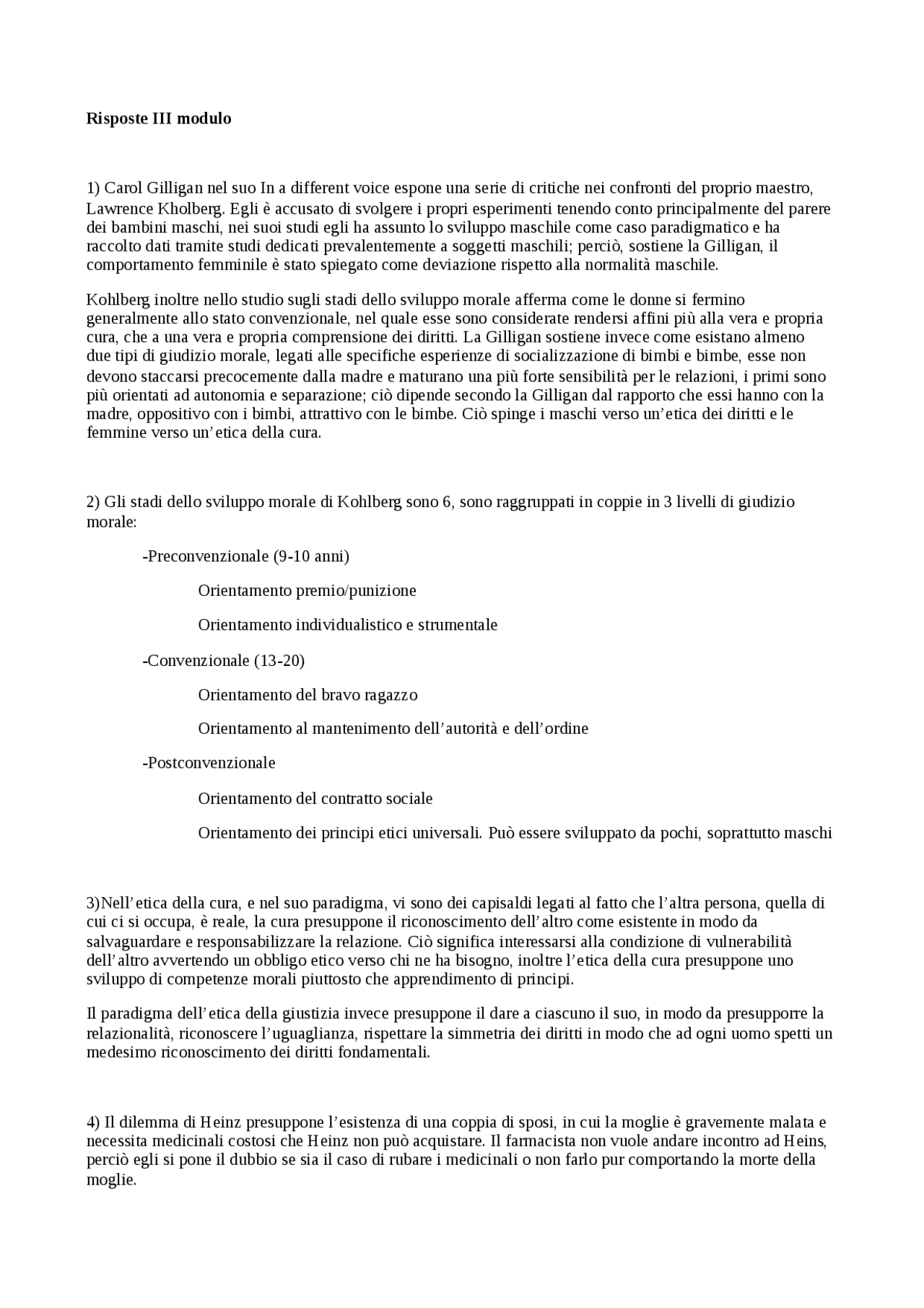 Risposte Iii Modulo Docsity