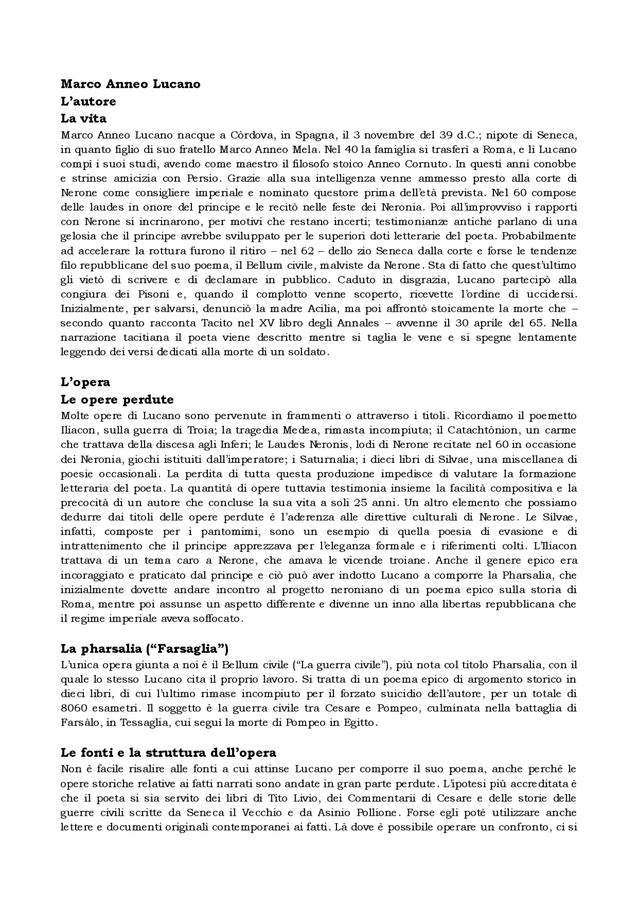 Marco Anneo Lucano Riassunti Letteratura Latina Libera Lectio Docsity