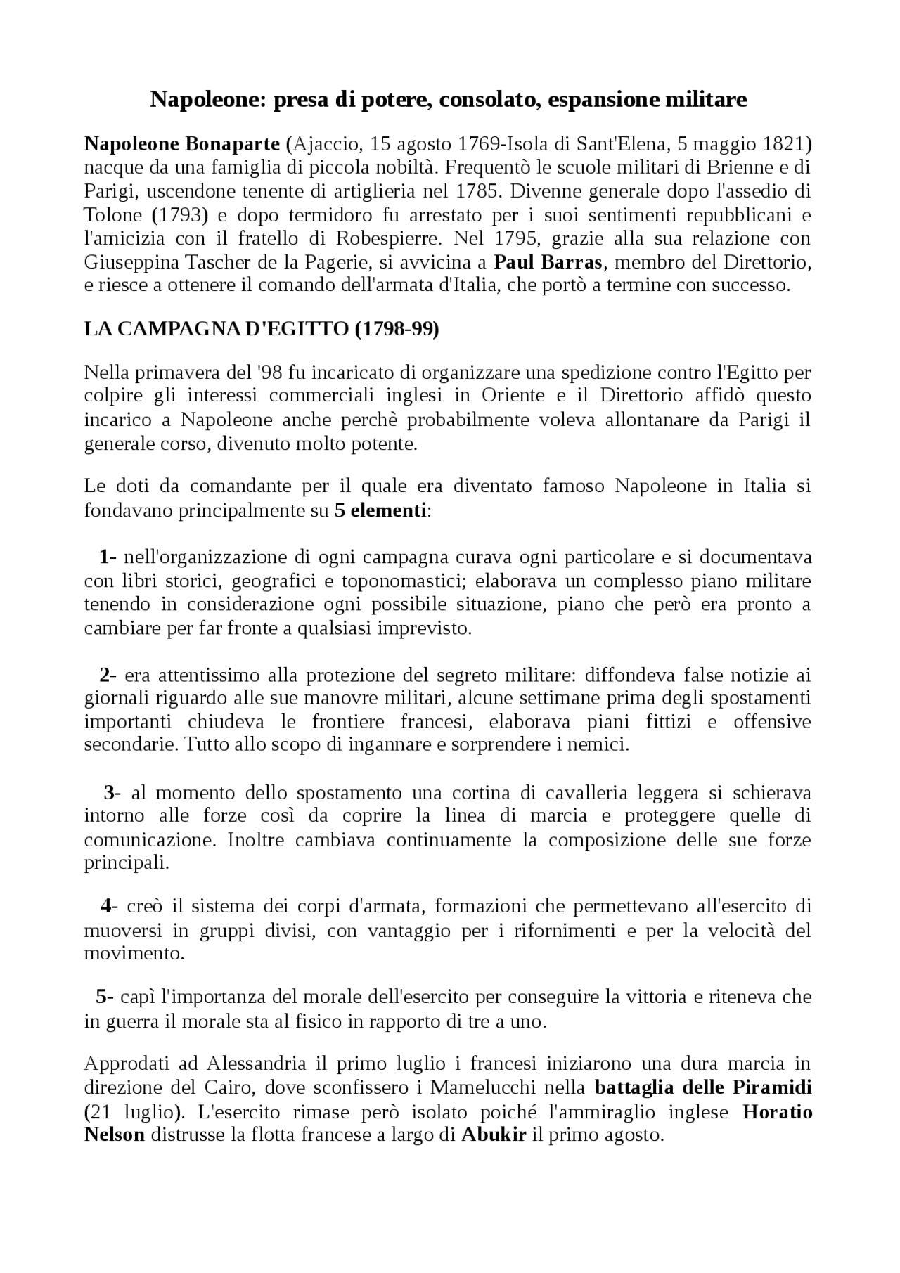 Napoleone | Appunti di Storia | Docsity