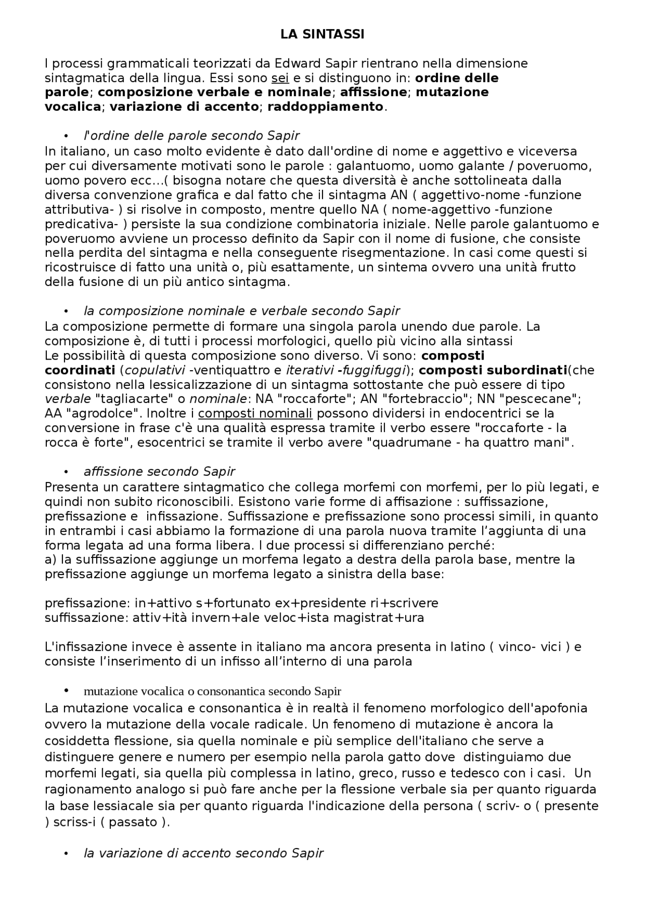 La sintassi - Docsity