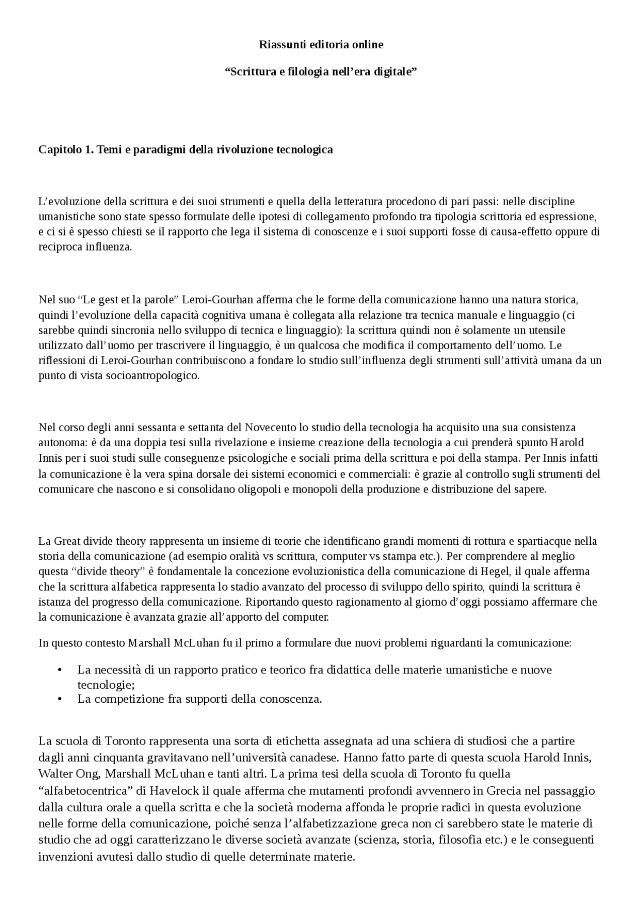 Riassunti Editoria Online Docsity