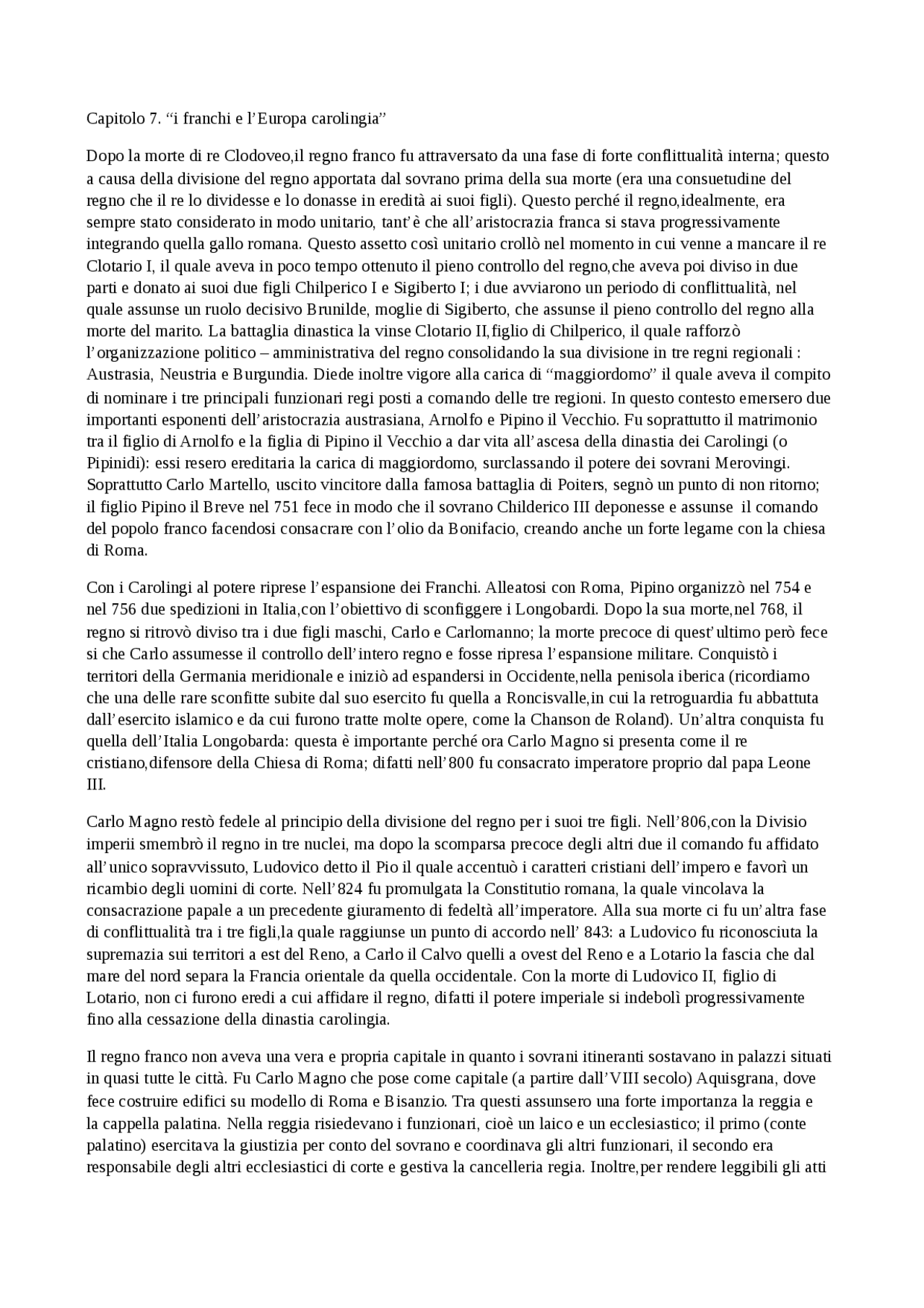 Storia Medievale Docsity