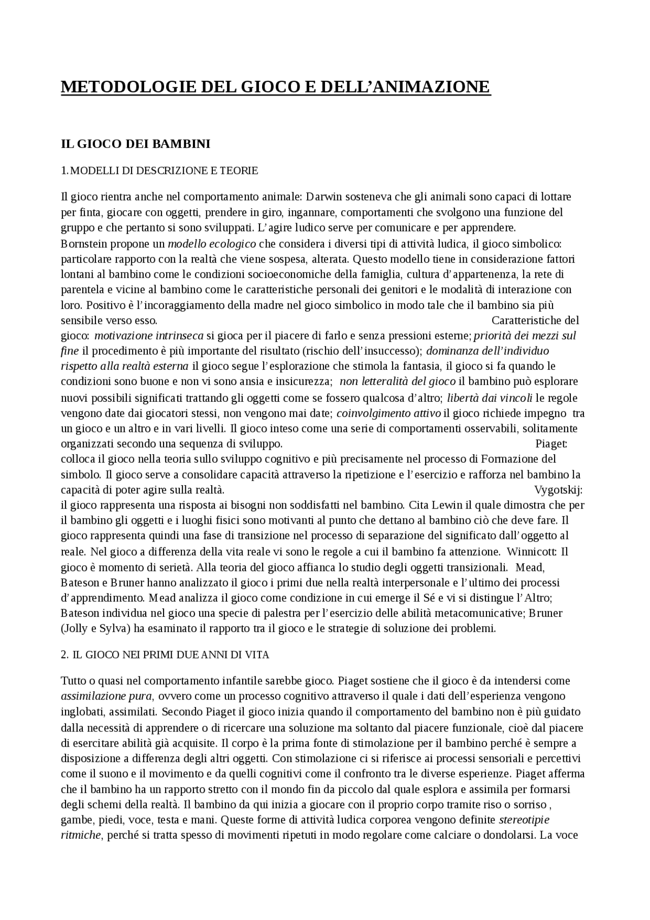 Metodologie Del Gioco E Dellanimazione Docsity