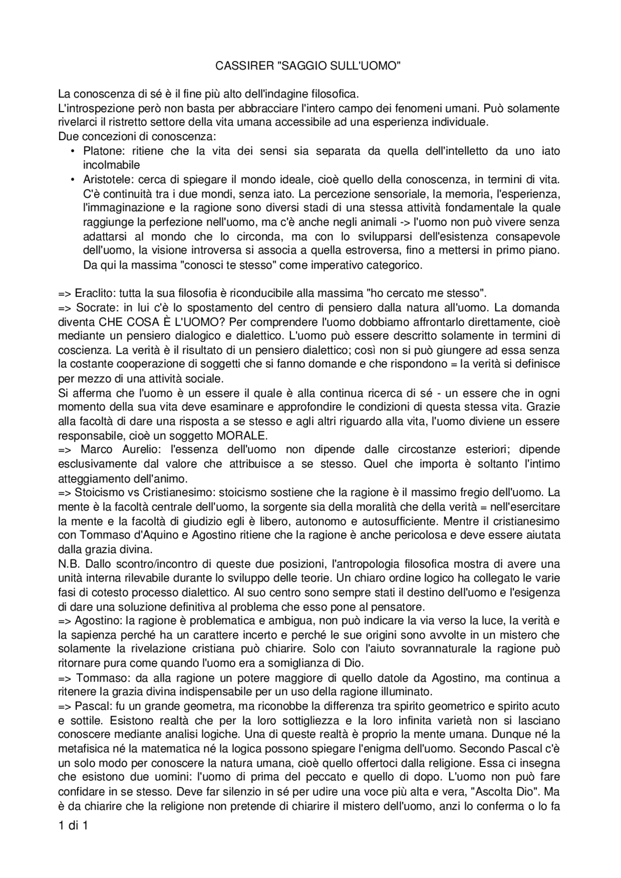 Cassirer Saggio Sulluomo Sintesi Del Corso Di Sociologia Docsity