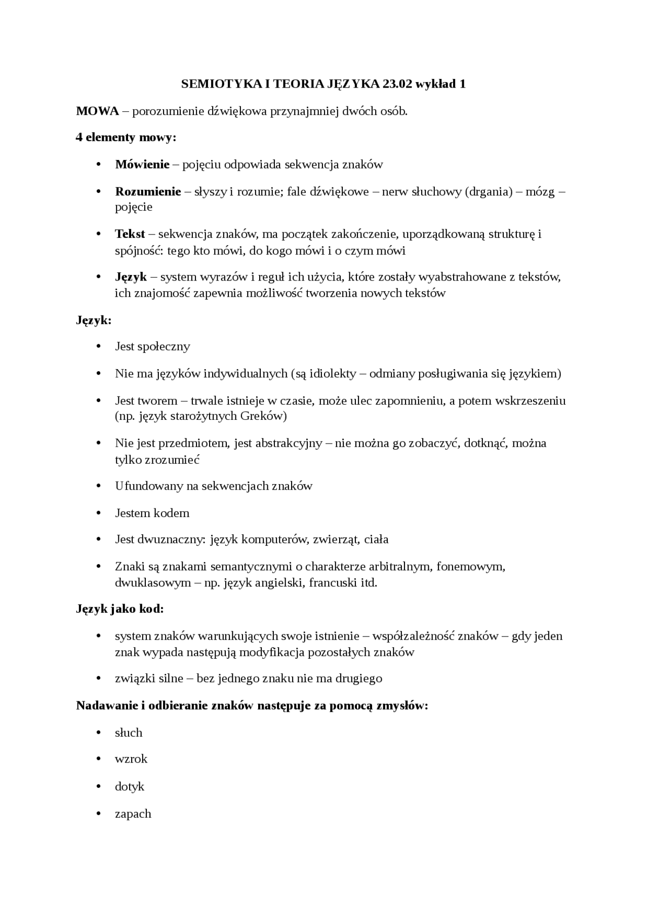 Semiotyka i teoria języka | Notatki Semiotyka | Docsity