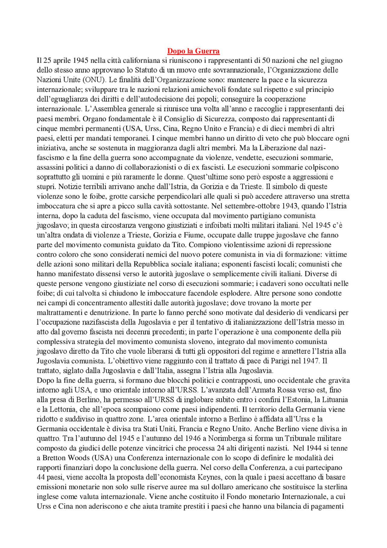 Dopo La Guerra Docsity