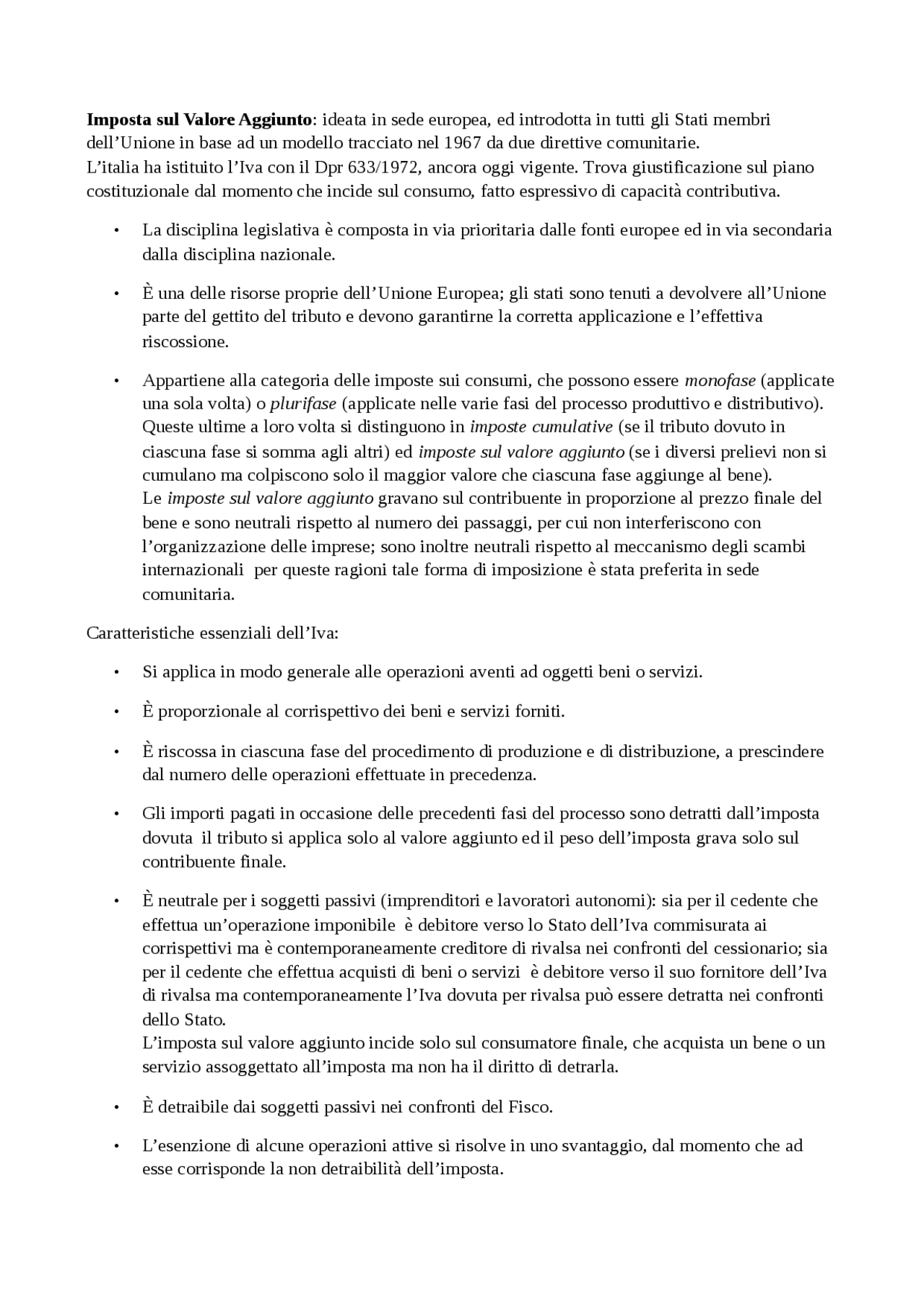 Imposta Sul Valore Aggiunto Dispense Di Diritto Tributario Docsity