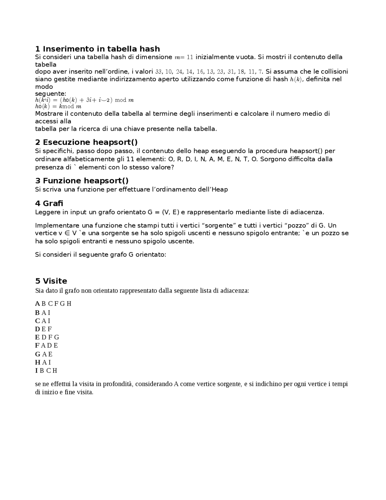 Hash heap visite | Esercizi di Algoritmi E Programmazione Avanzata | Docsity