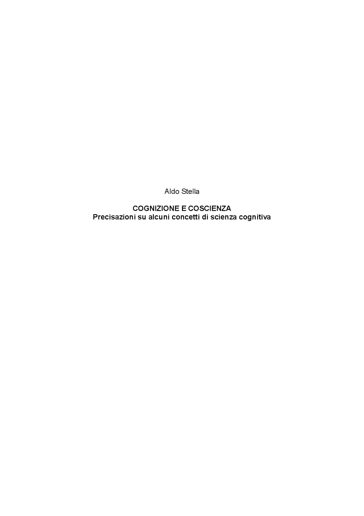 Cognizione e Coscienza - Aldo Stella - Docsity