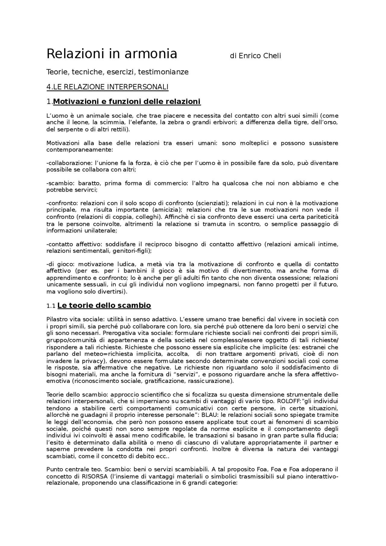 Relazioni In Armonia Di Enrico Cheli Docsity
