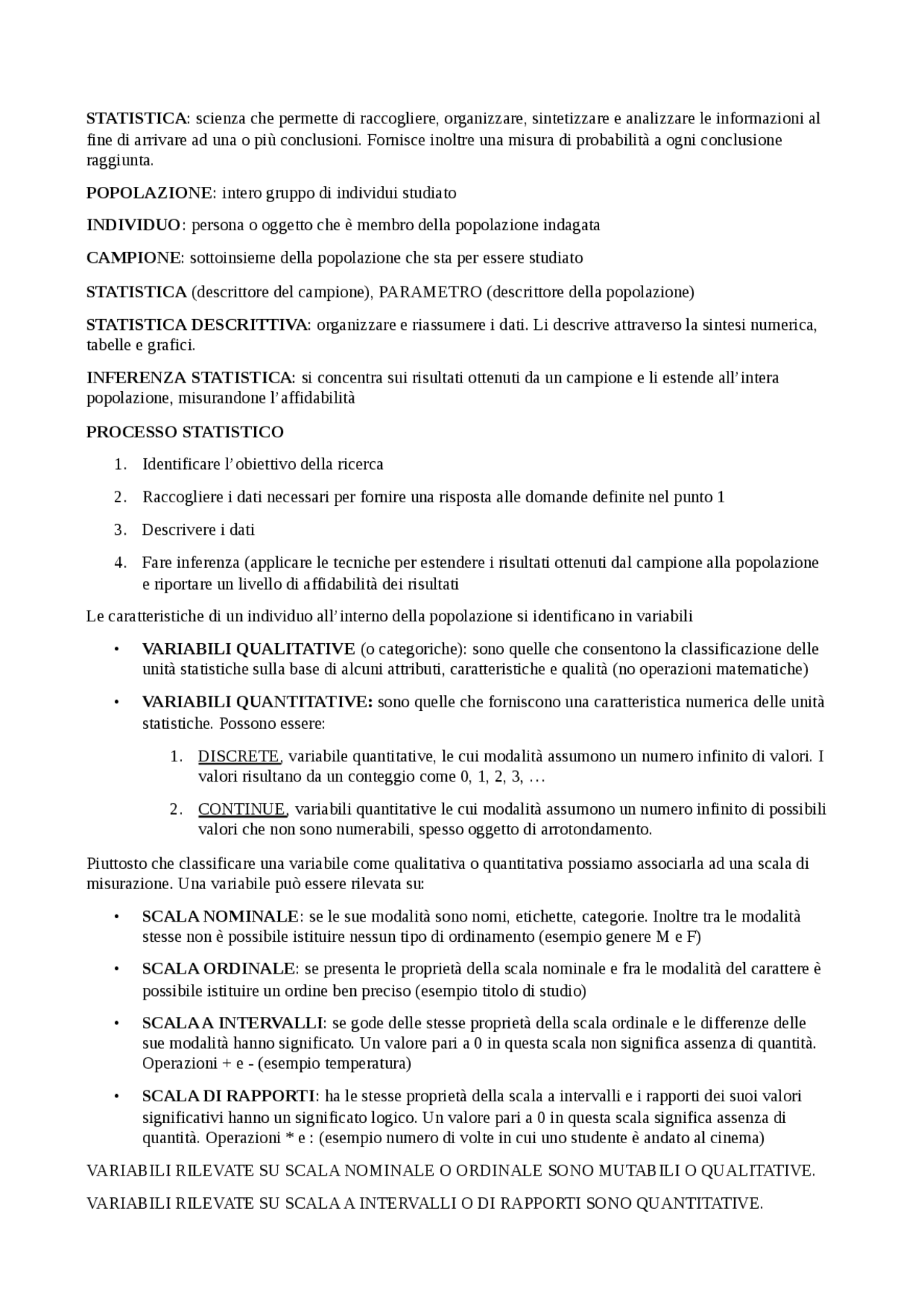 Statistica - Elementi fondamentali di statistica - Docsity