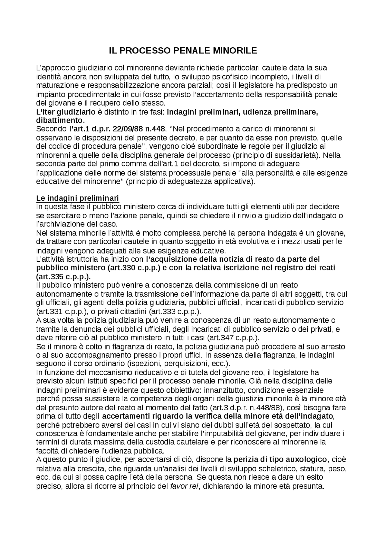 Il Processo Penale Minorile Capitolo Sesto Parte Prima Docsity