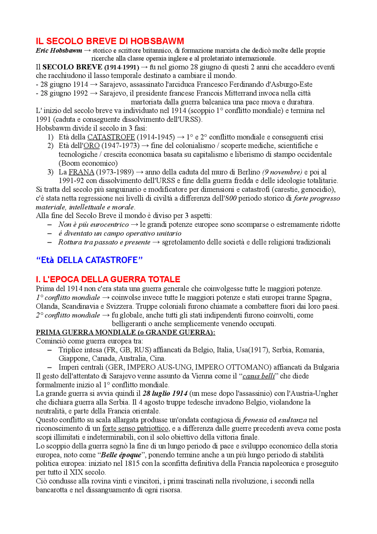 Il Secolo Breve - Eric J. Hobsbawm - Docsity