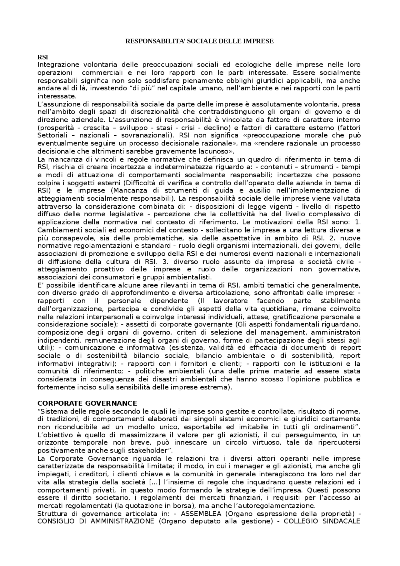 Riassunto Rsi Appunti Di Economia E Direzione Delle Imprese Docsity