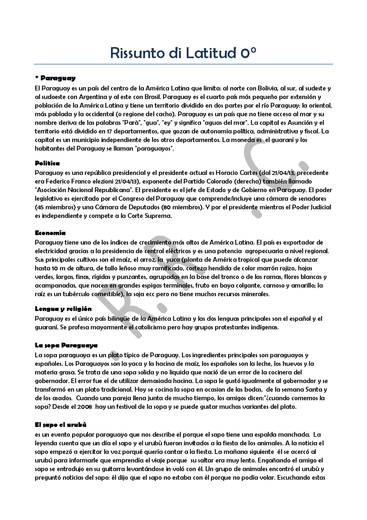 Riassunto Latitud 0° Docsity
