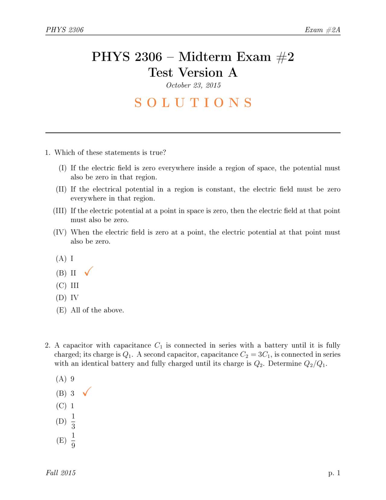 22 Mcqs With Answers Foundations Of Physics I Midterm Exam 2 Phys