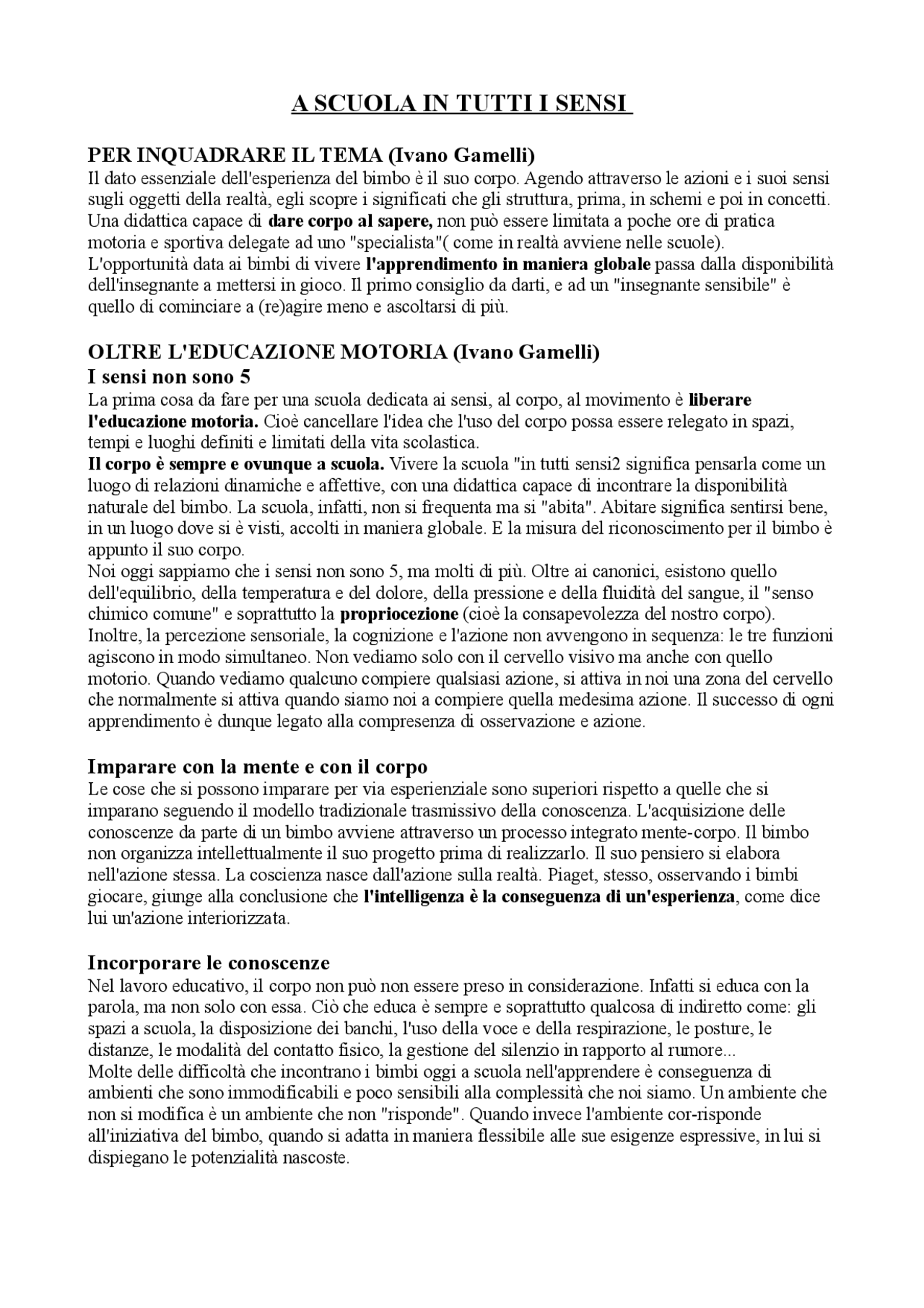 A Scuola In Tutti I Sensi Docsity