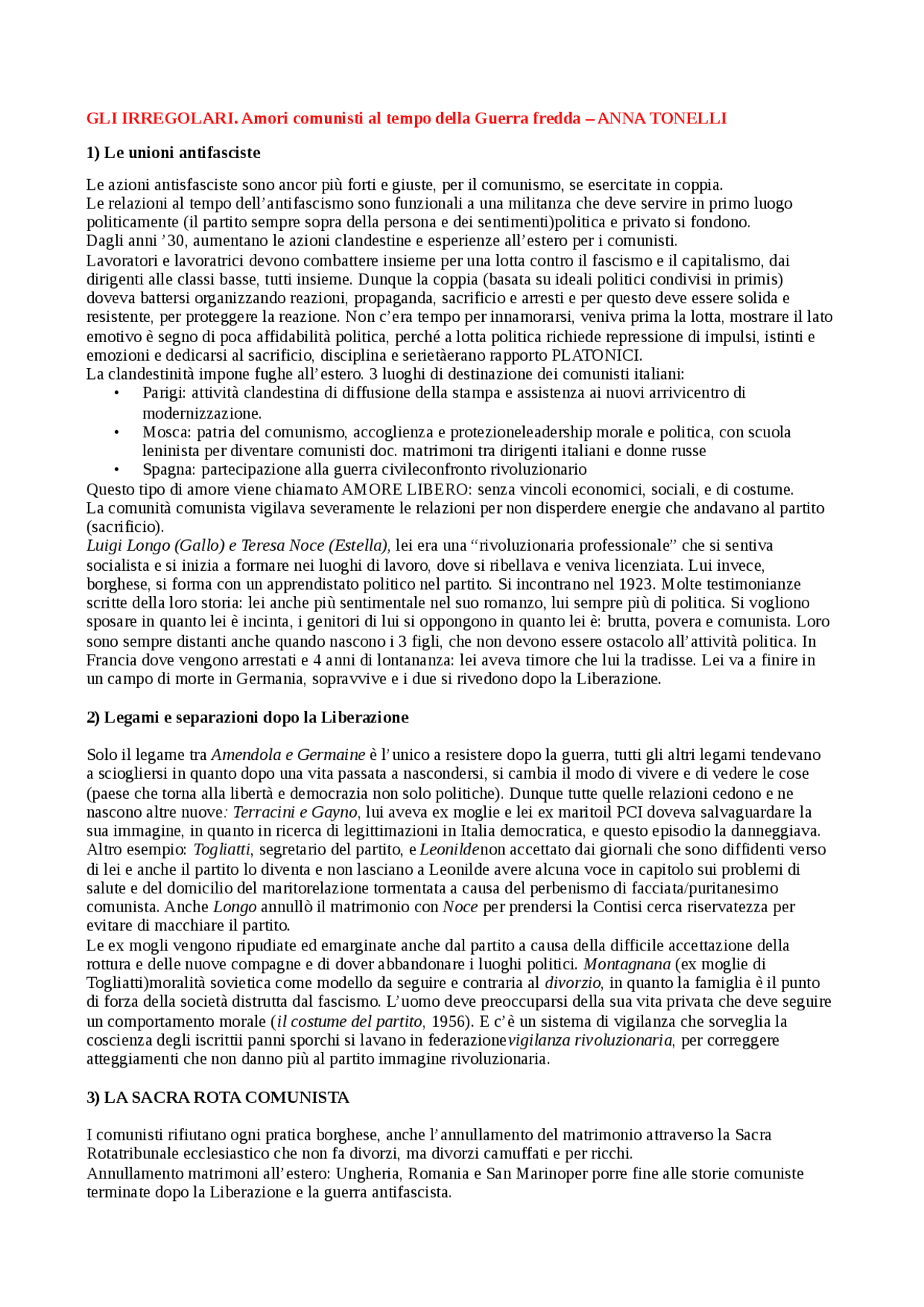 Gli Irregolari Anna Tonelli Docsity
