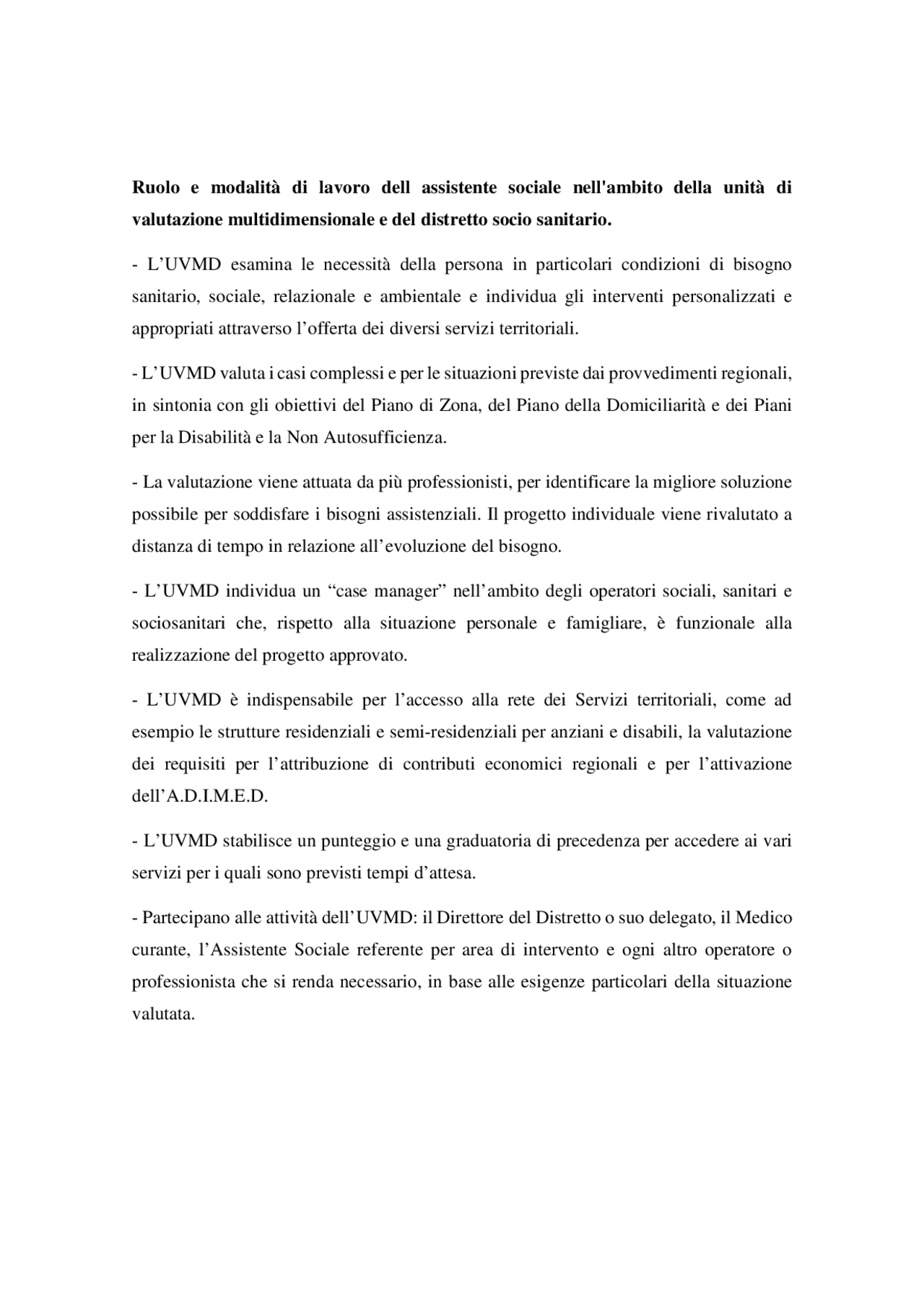 Ruolo E Modalità Di Lavoro Dellassistente Sociale Nelluvmd Docsity