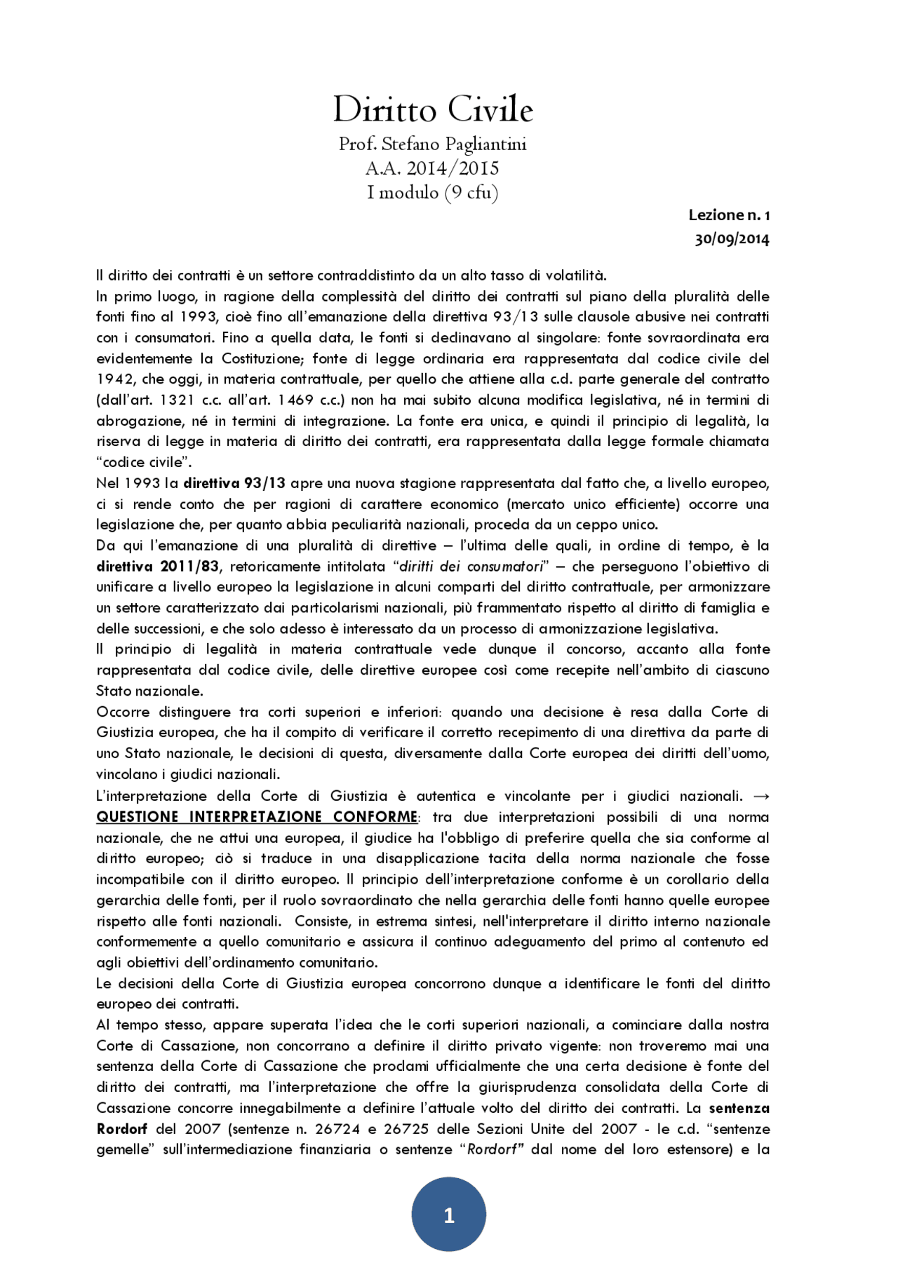Dispense Diritto Civile Prof Pagliantini I Modulo Docsity
