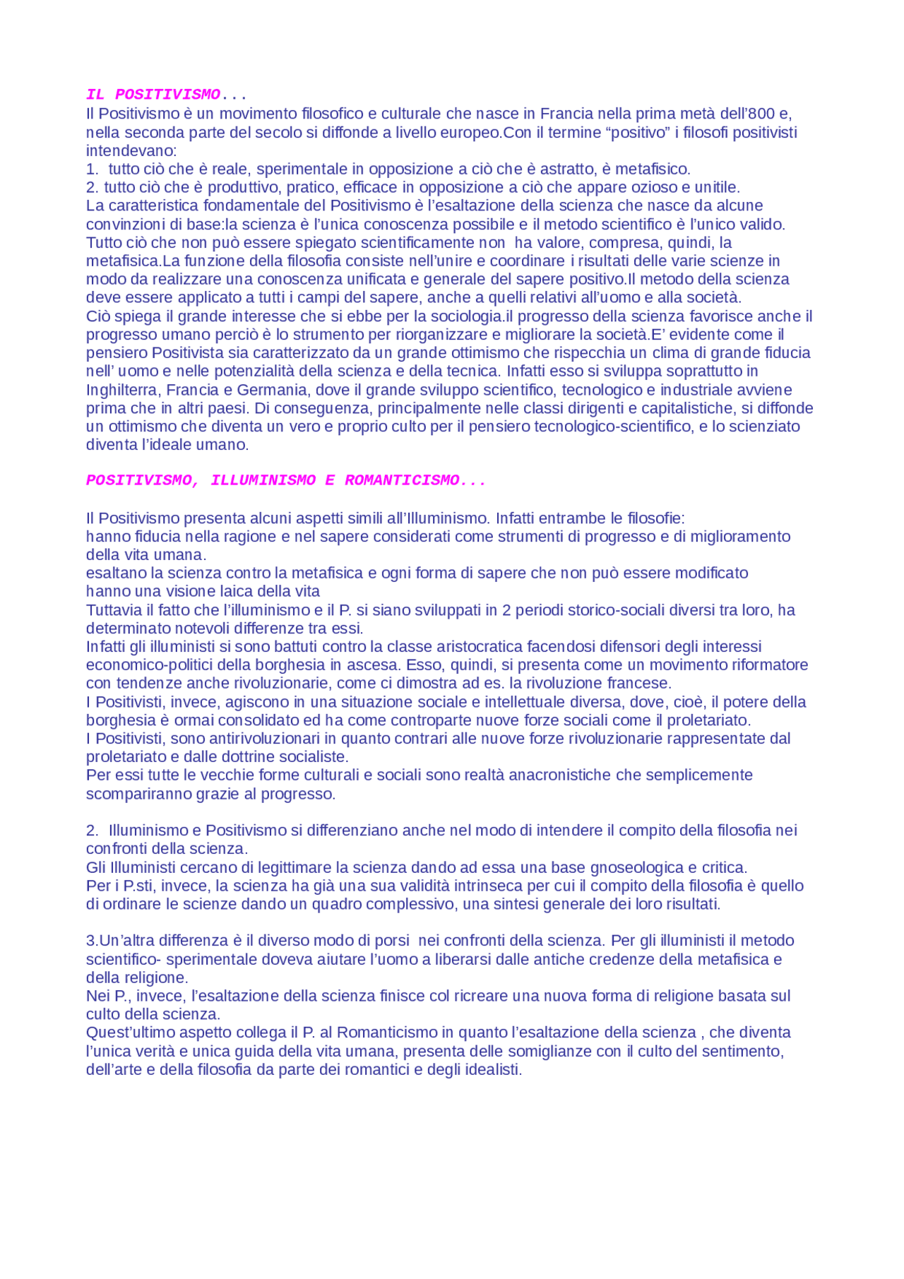 Positivismo E Comte Docsity