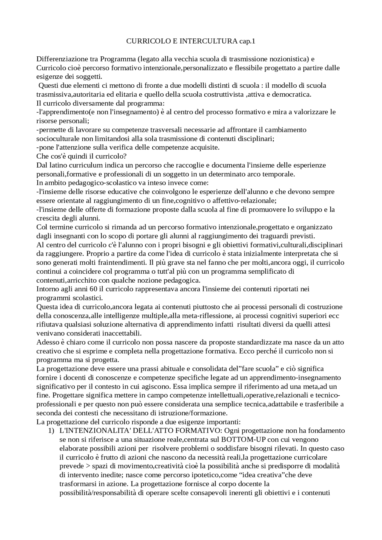 Curricolo e intercultura - Docsity