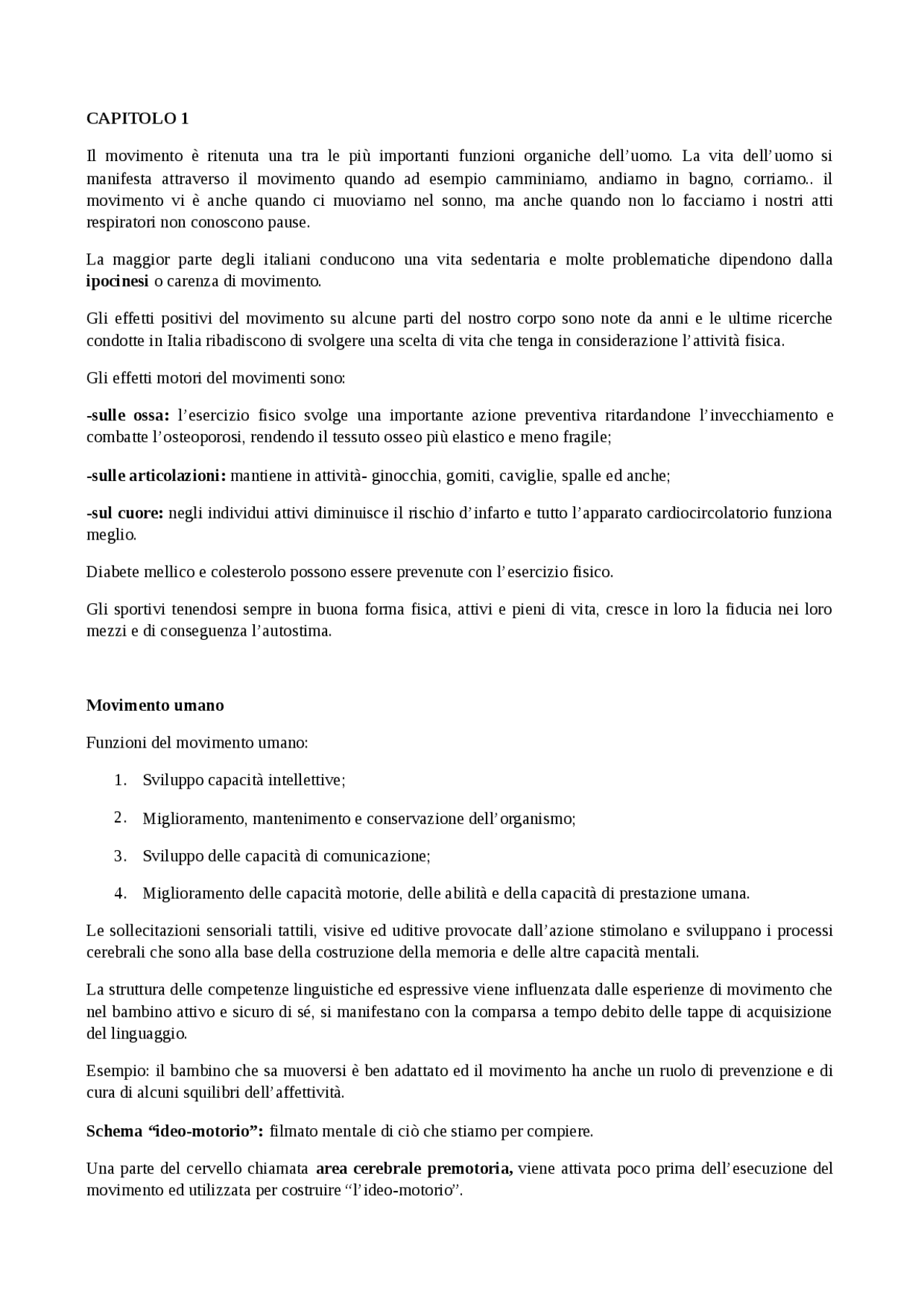 Riassunto Basi Attivita Motoria Docsity