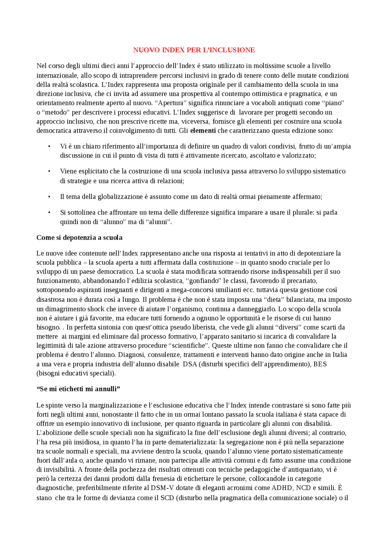Nuovo Index Per Linclusione Docsity
