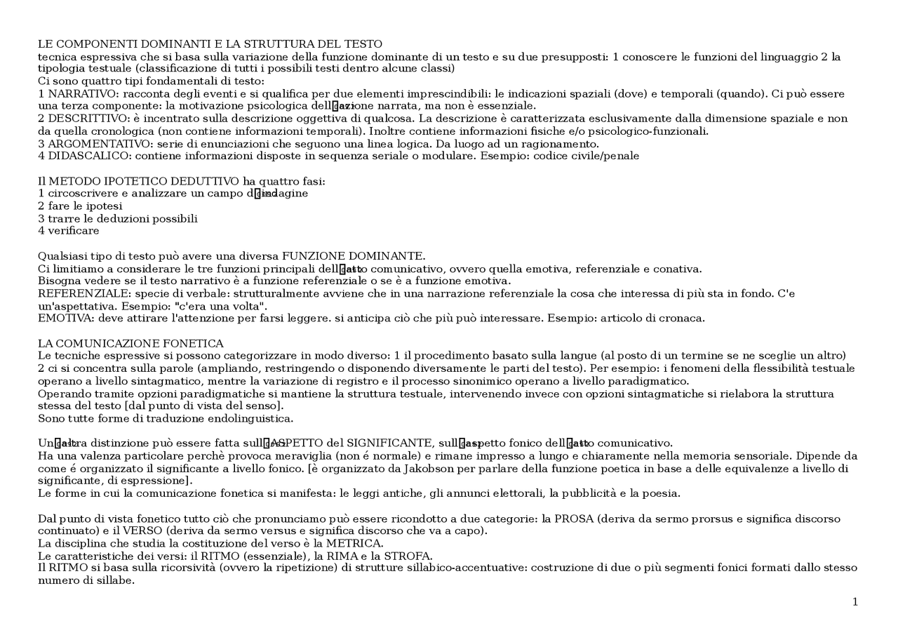 Riassunto Tecniche Espressive Dellitaliano 2° Semestre Docsity