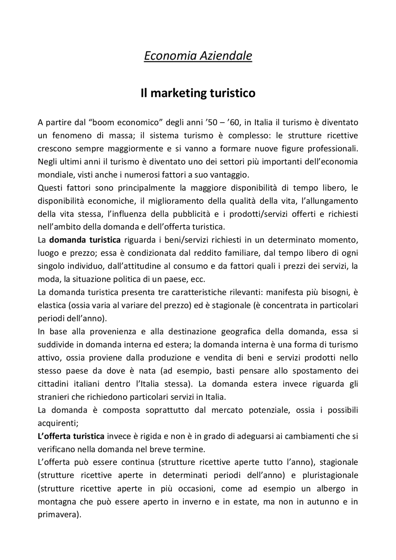 Marketing Turistico Docsity
