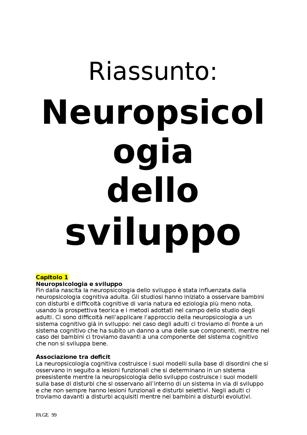 Neuropsicologia Riassunto Docsity