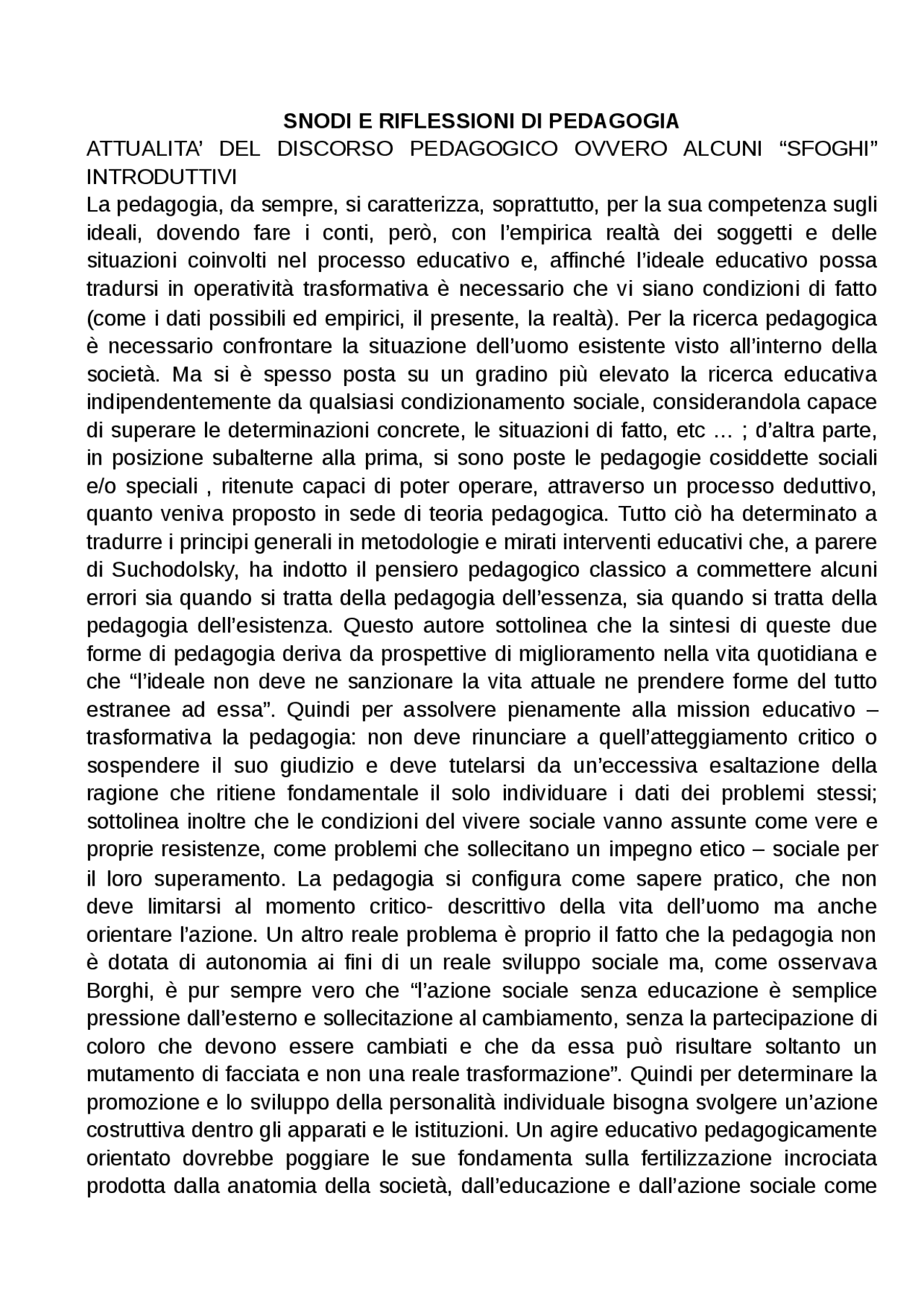 Snodi E Riflessioni Di Pedagogia 1 Docsity