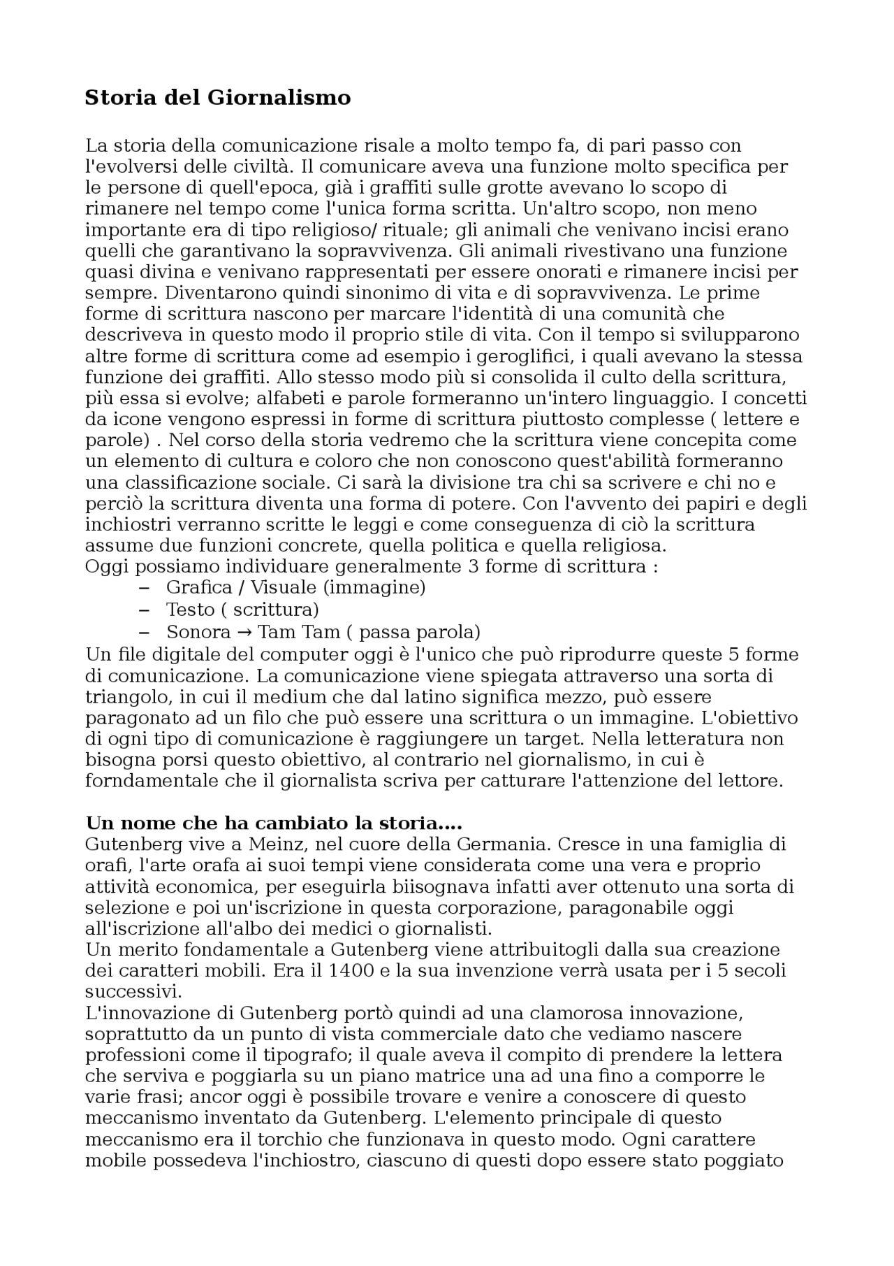 Storia Del Giornalismo Docsity