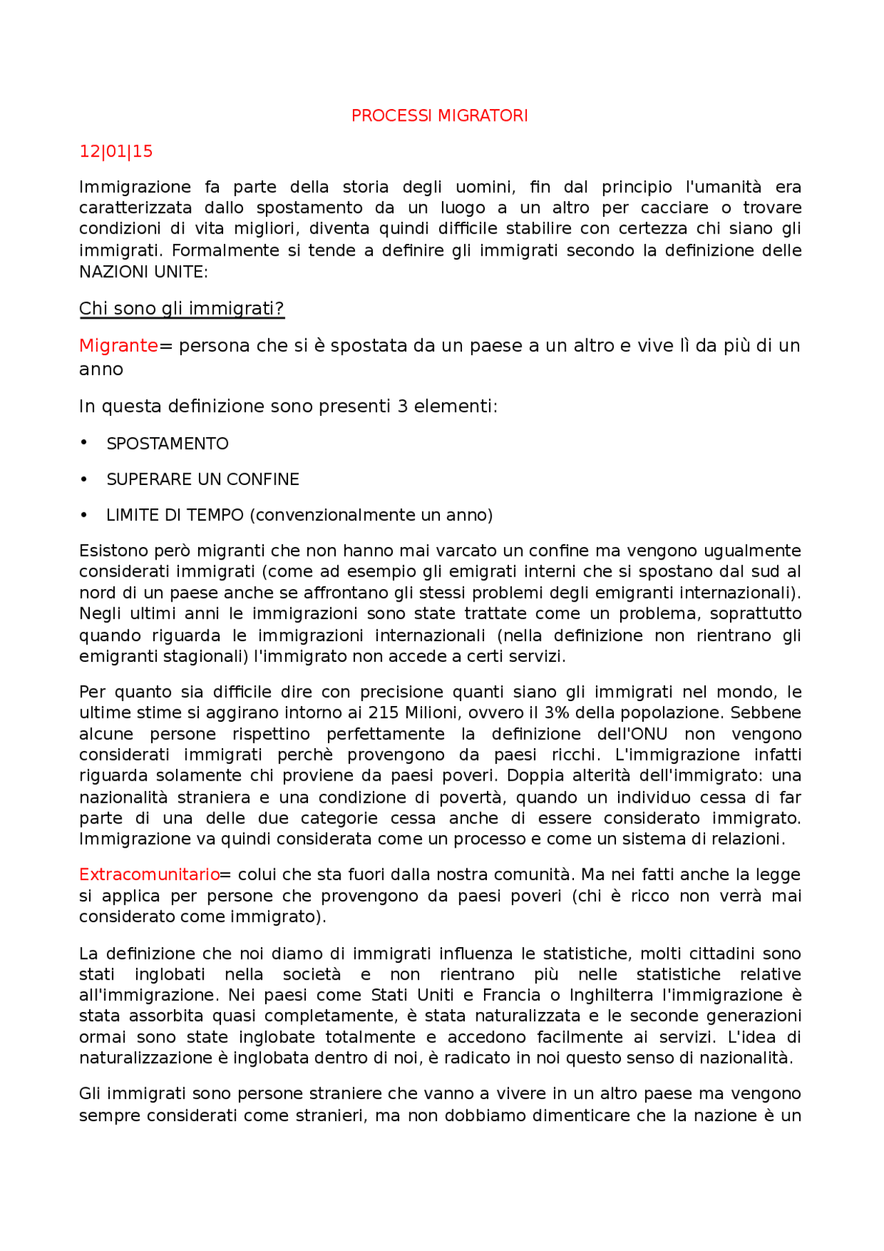 Processi Migratori Docsity