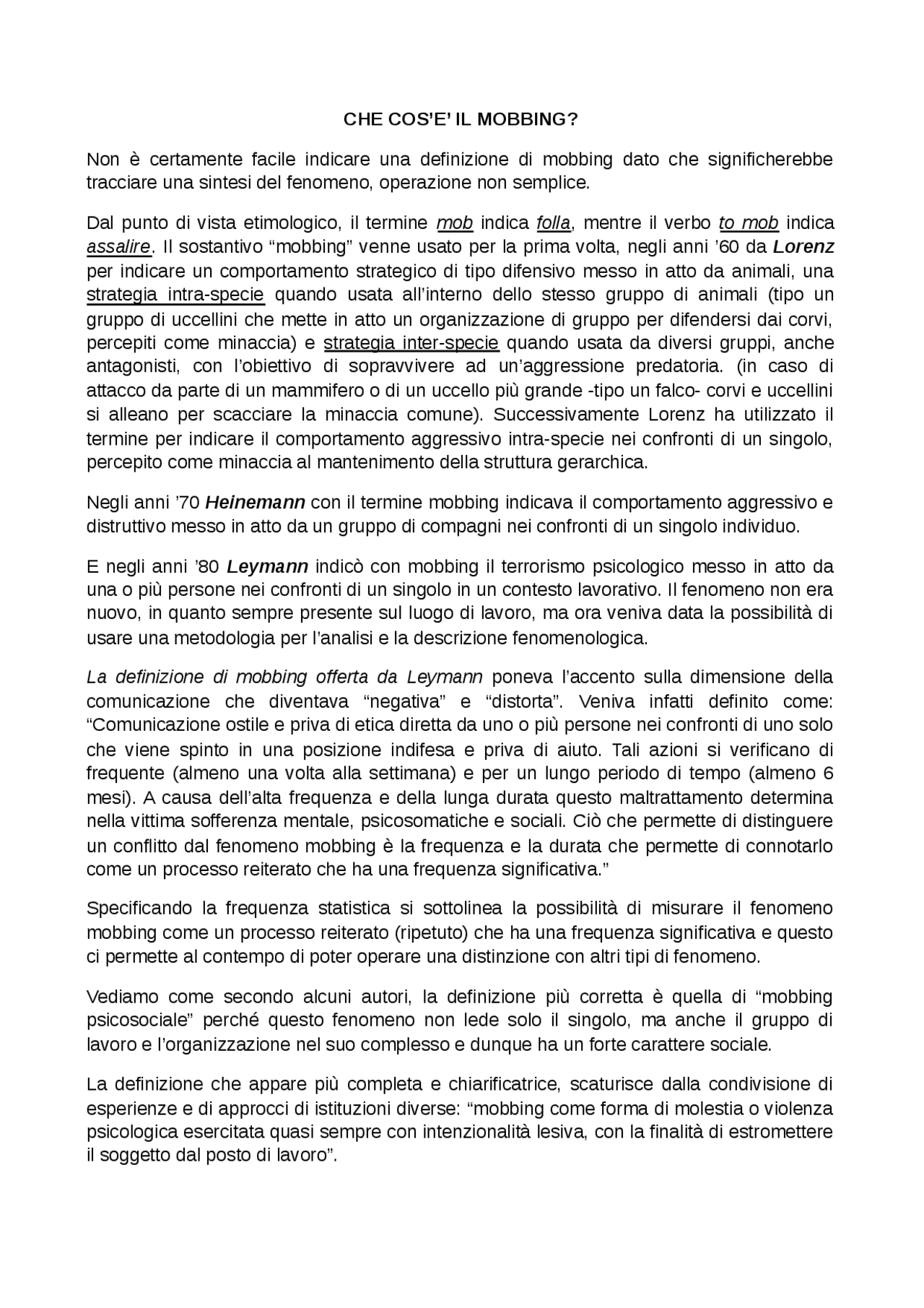 Le Cause Organizzative Del Mobbing Docsity