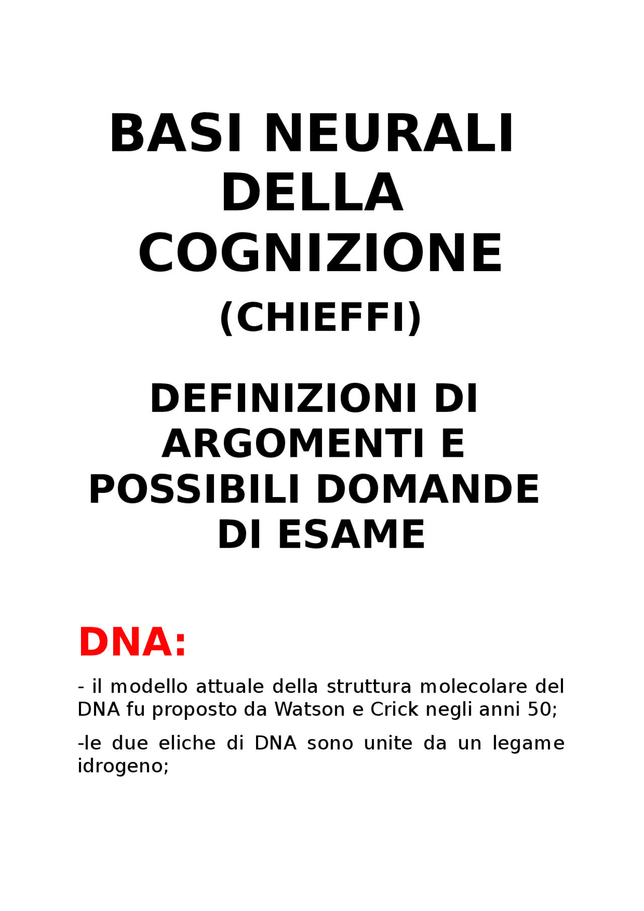 Basi Neurali Della Cognizione Chieffi Docsity