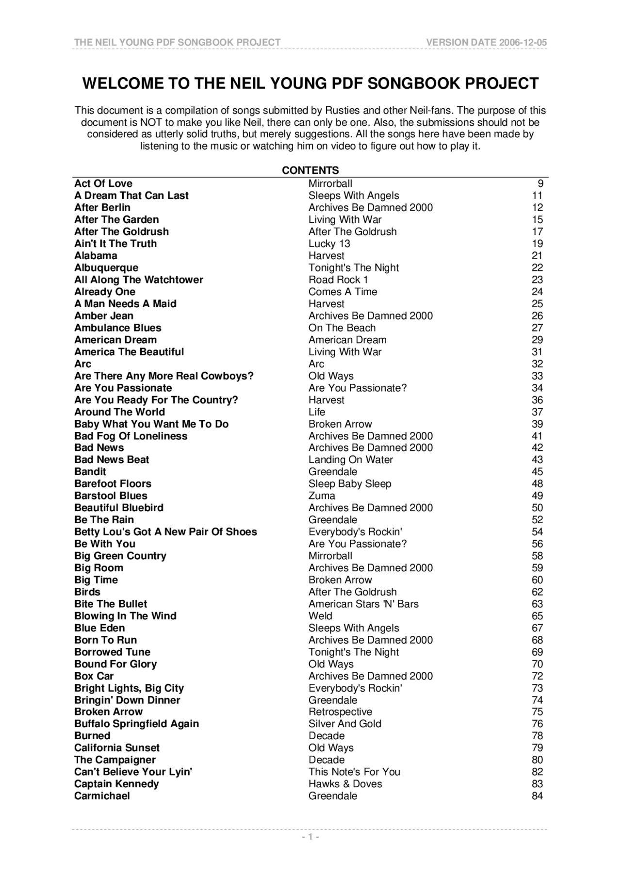 The neil young pdf songbook project | Esercizi di Musica - Docsity