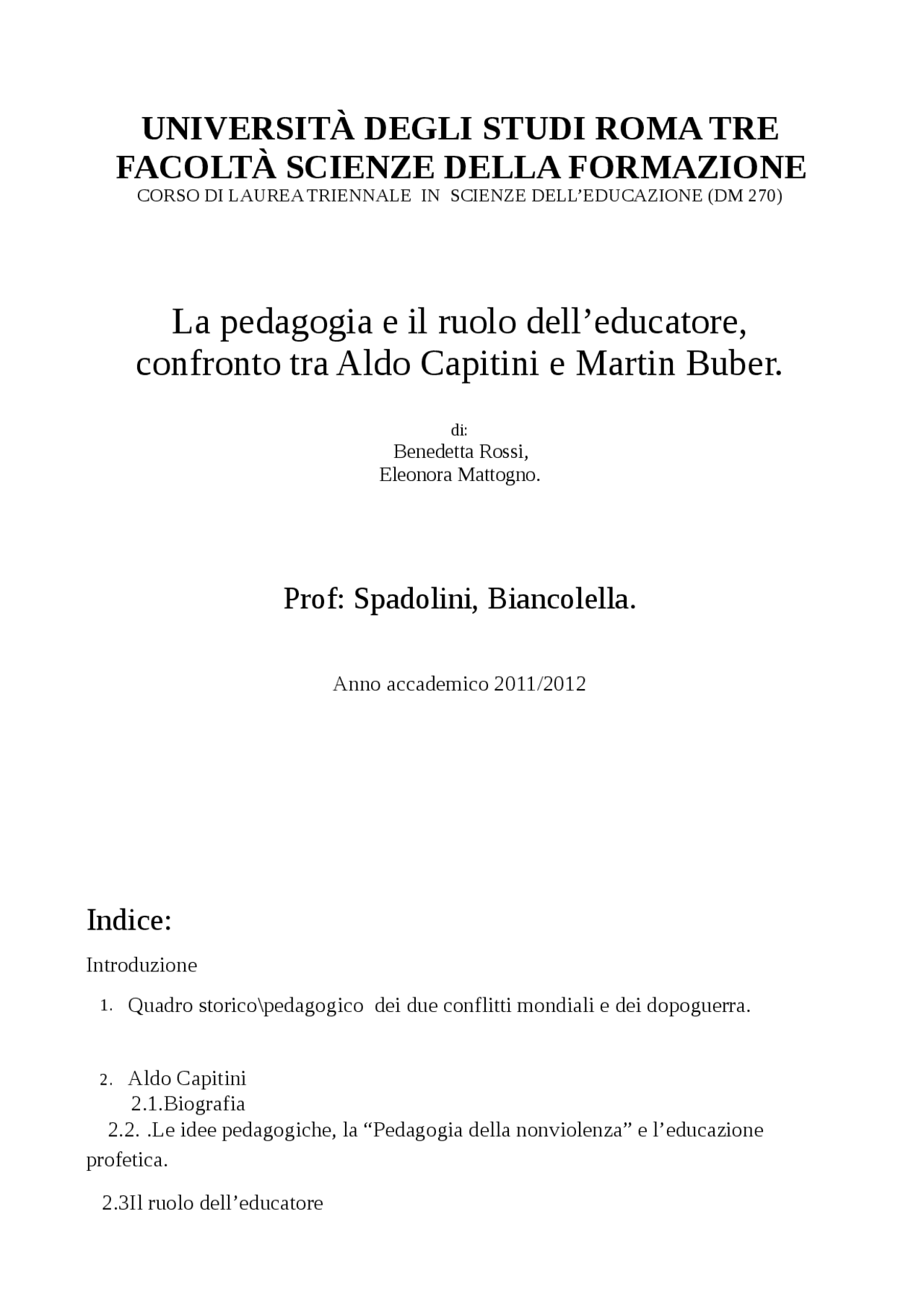 Elaborato Pedagogia Generale Differenze Buber E Capitini Docsity