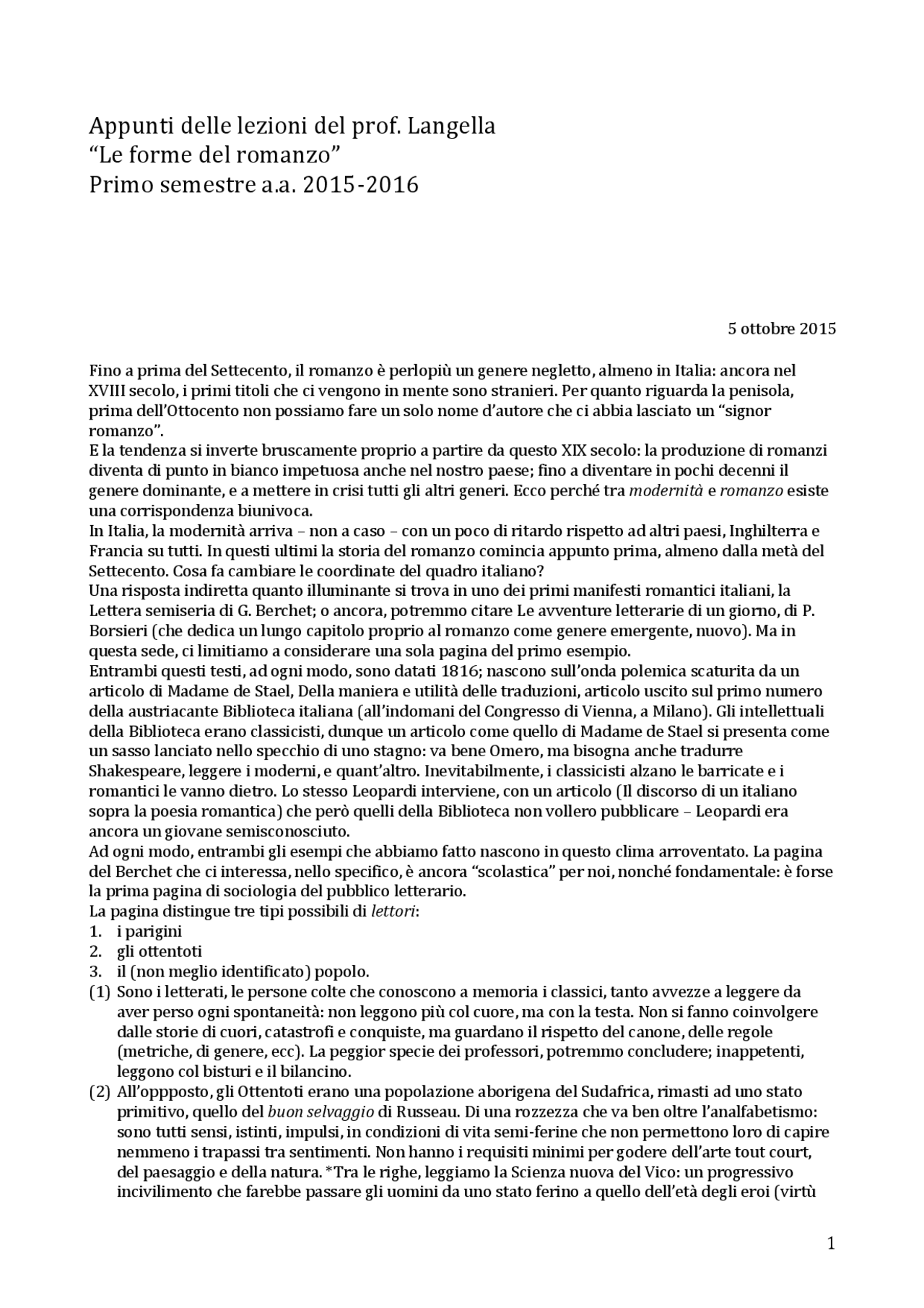 Appunti Prof Langella Le Forme Del Romanzo Docsity