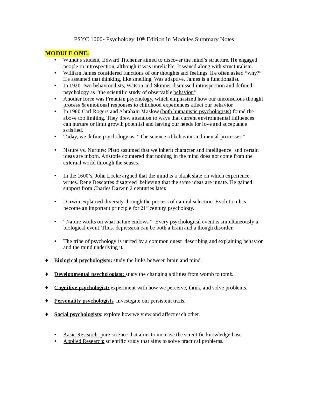 Psyc 1000 module summaries - Docsity