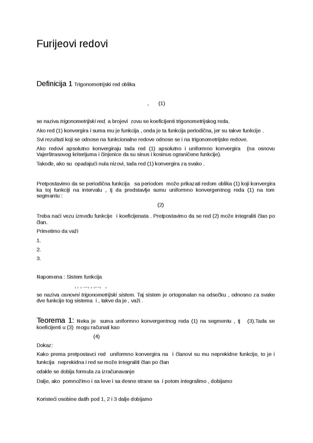Furijeovi redovi: definicije, teoremi, primeri | Skripte' predlog ...