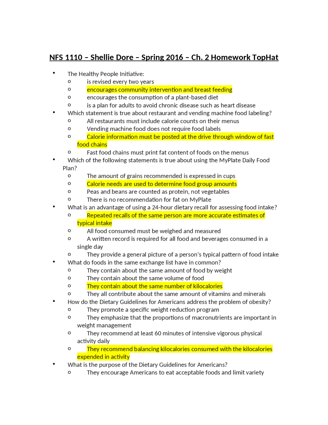 Shellie Dore Homework Tophat Introduction To Nutrition Huec 1110