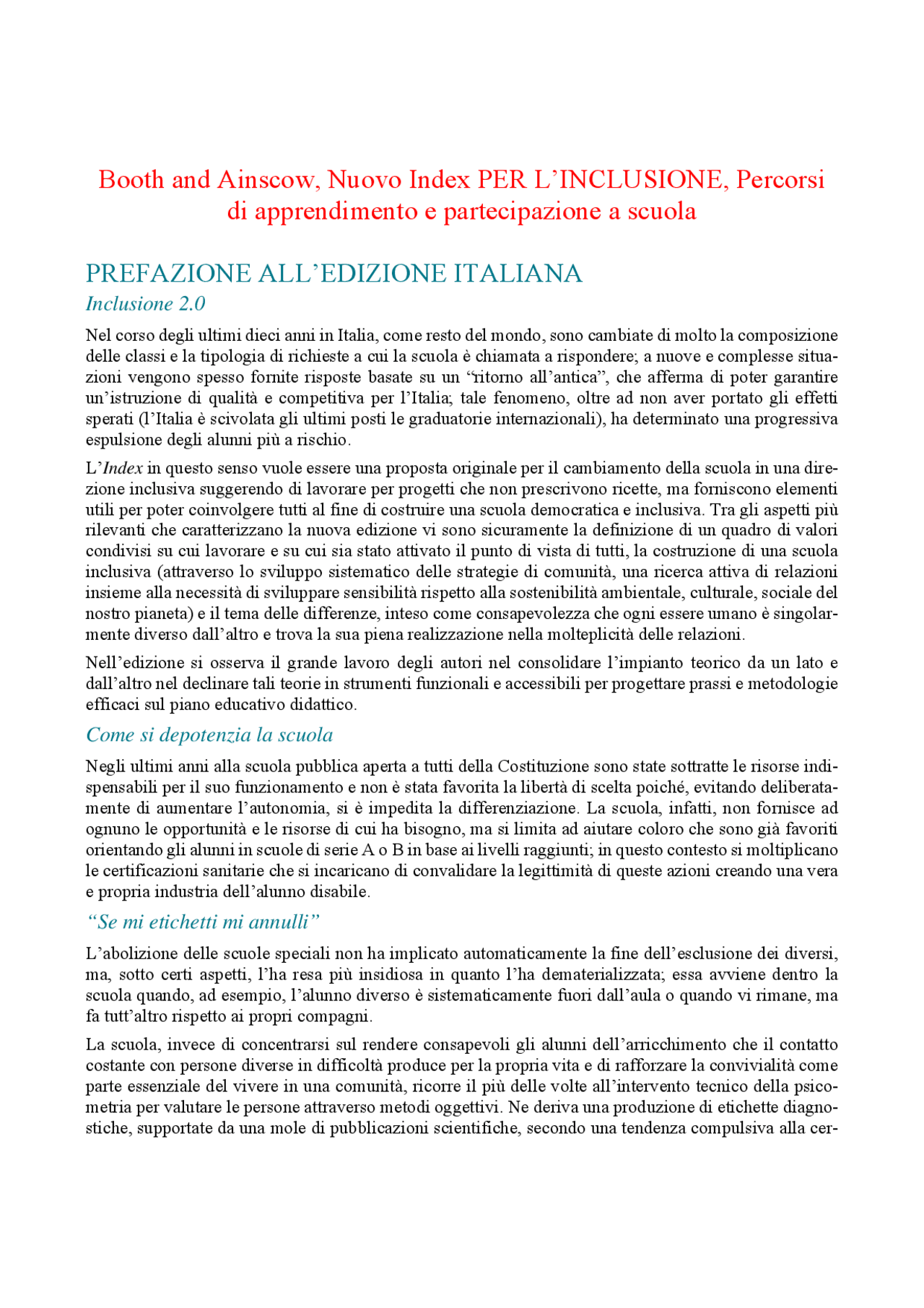 Nuovo Index Per Linclusione Docsity