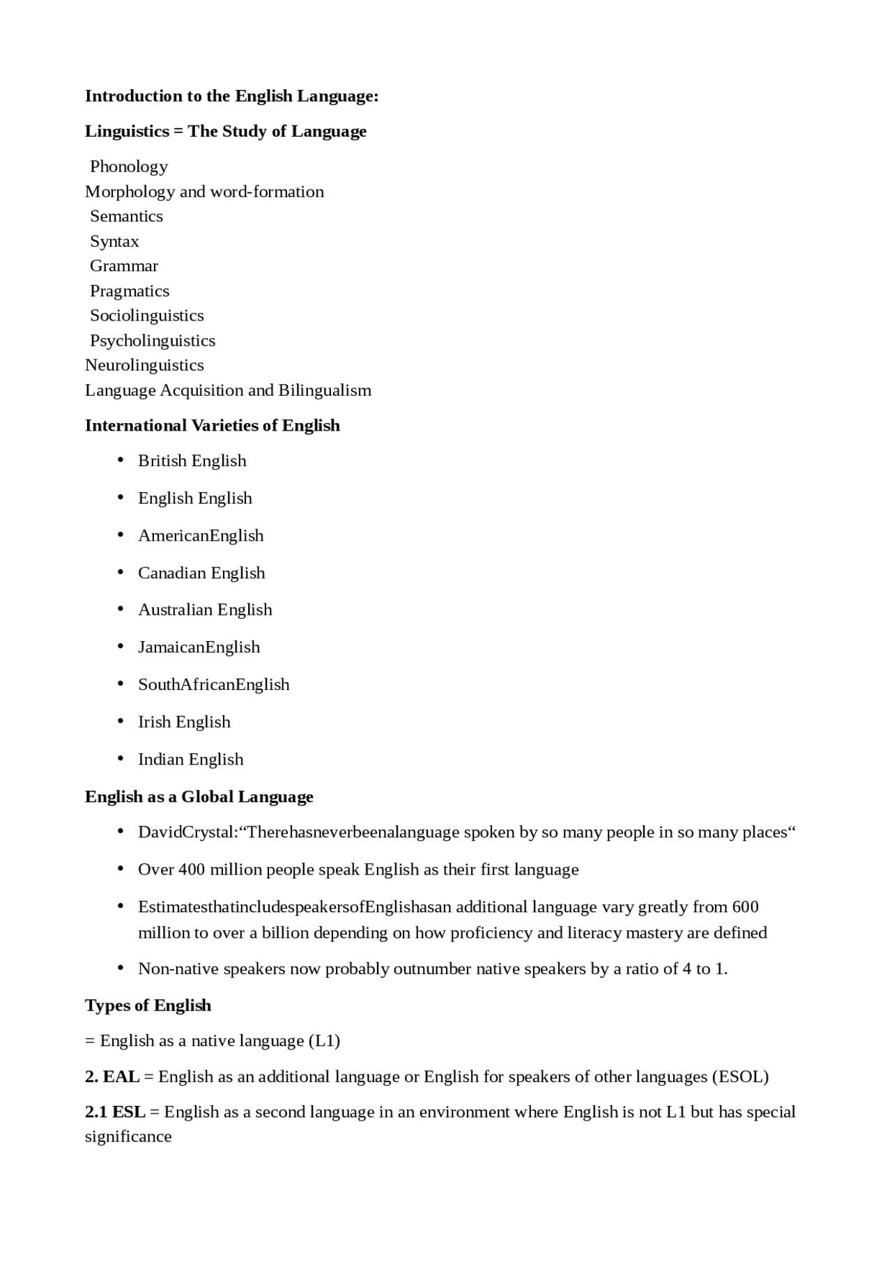 ENGLISH LINGUISTICS - Docsity