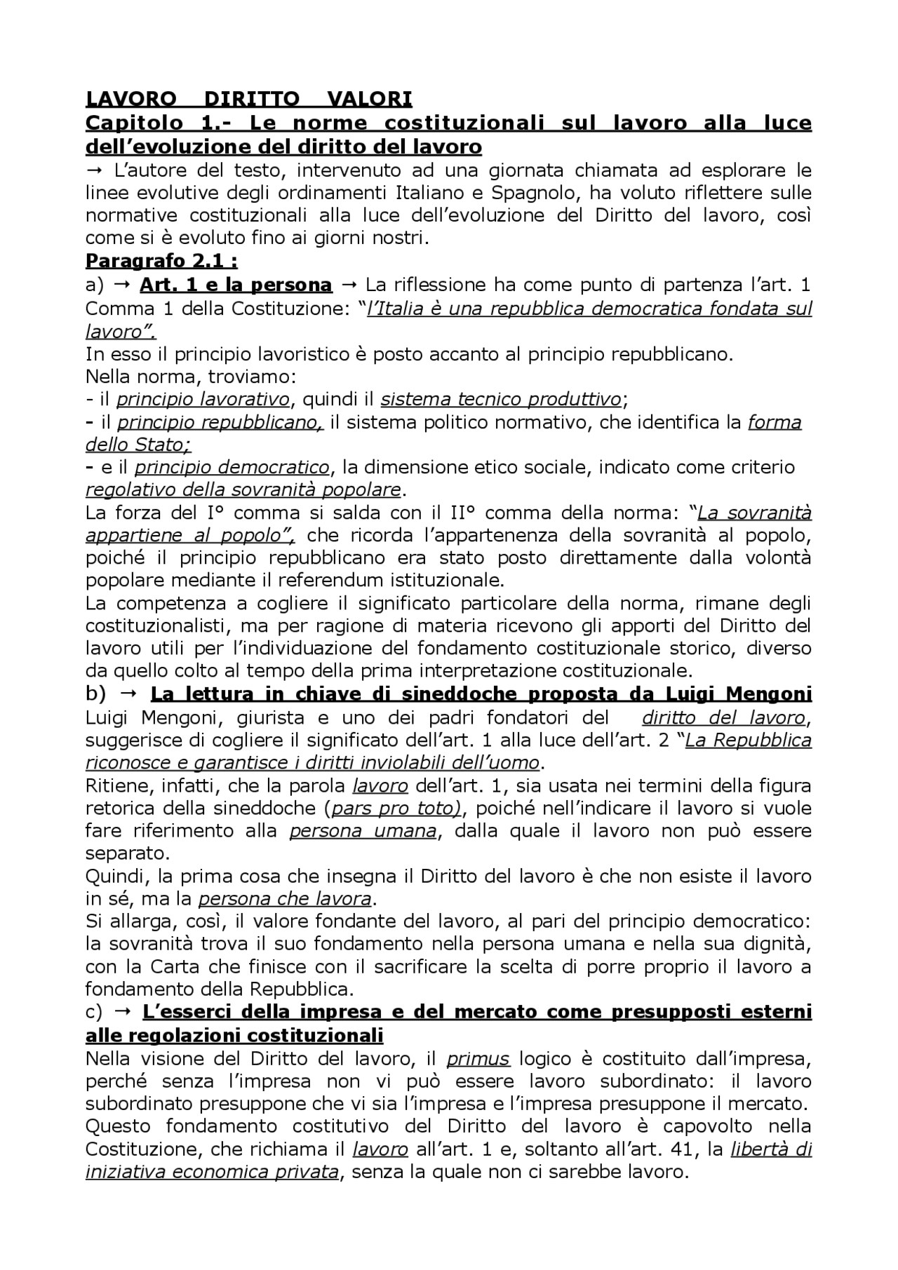 Lavoro diritto valori, Mario Napoli, 2006-2009 - Docsity